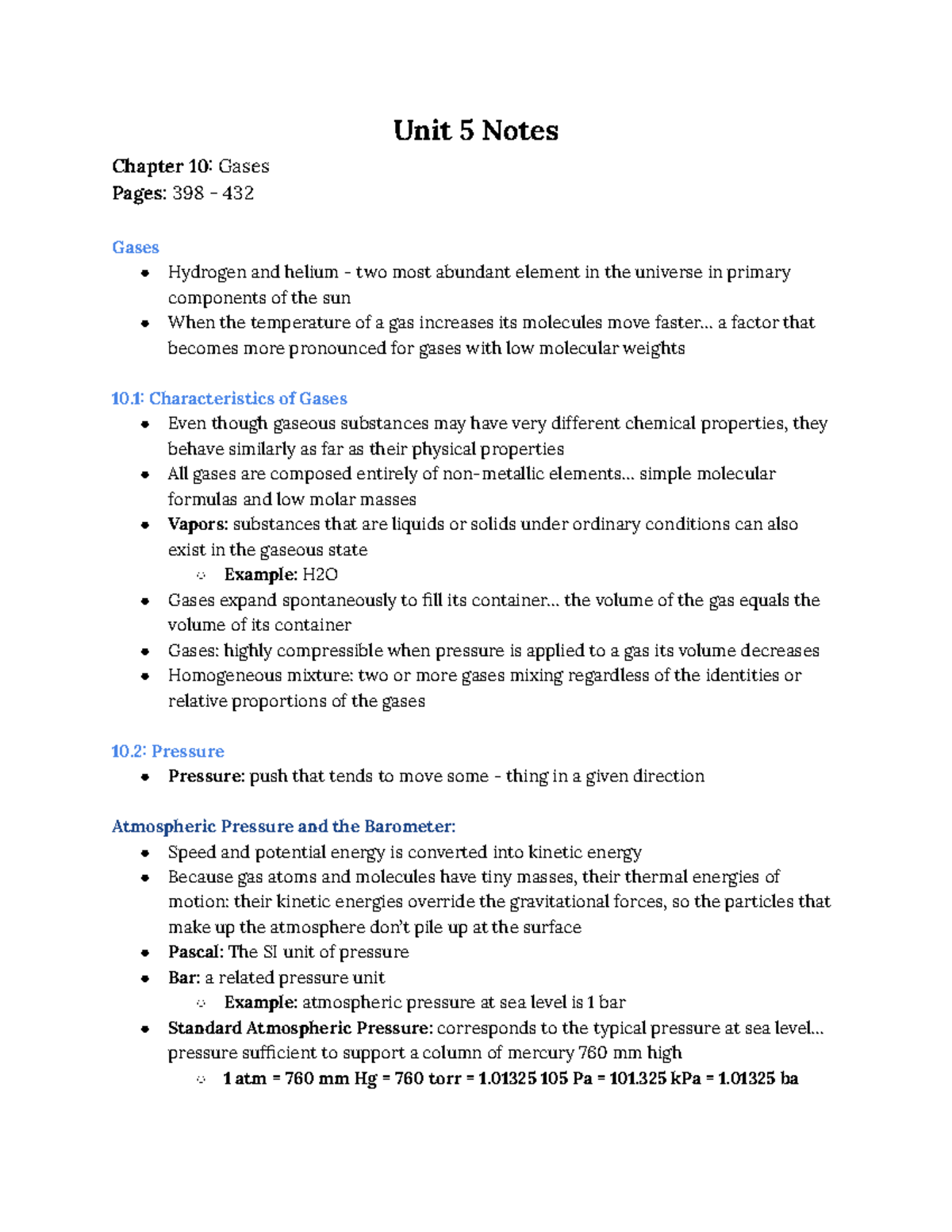 Unit 5 Notes - summary of the specific topics learned in the class ...