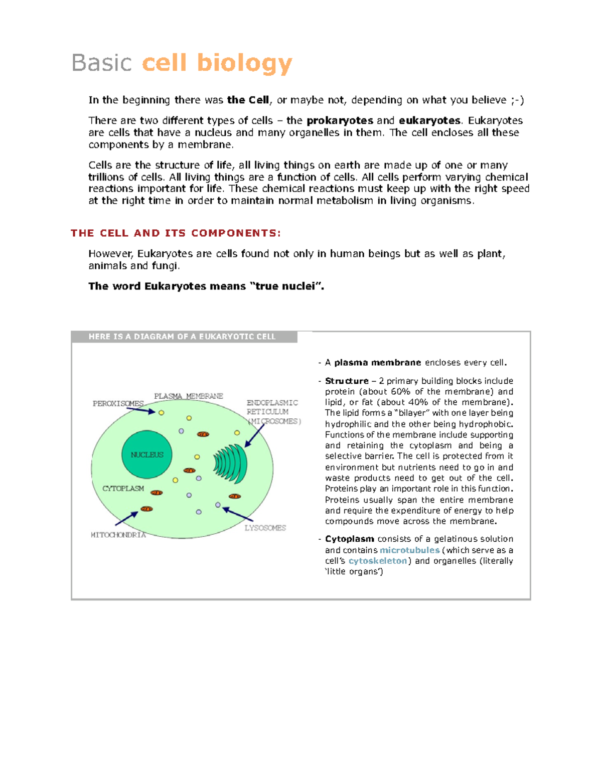 Basic cell biology - It is a good way that people are in need of help ...