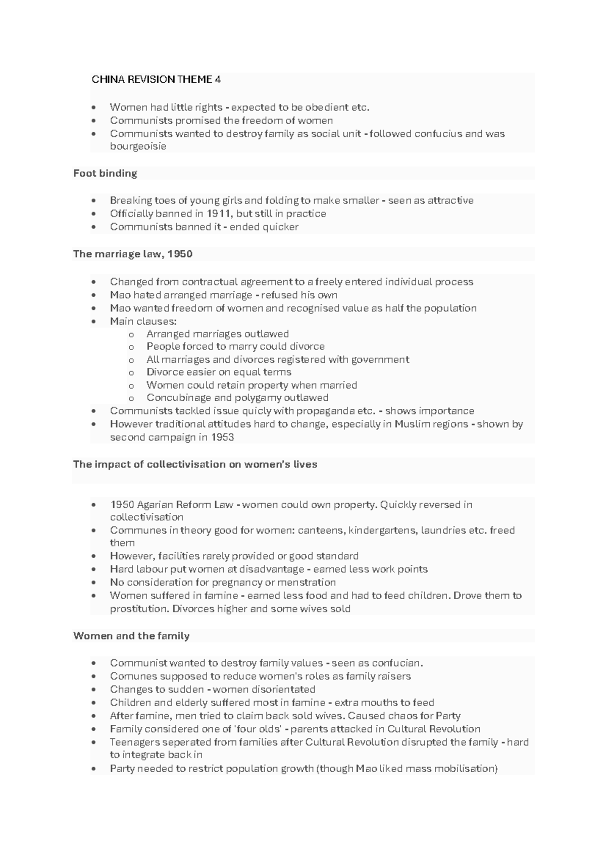 China revision theme 4 - enjoy - CHINA REVISION THEME 4 • Women had ...