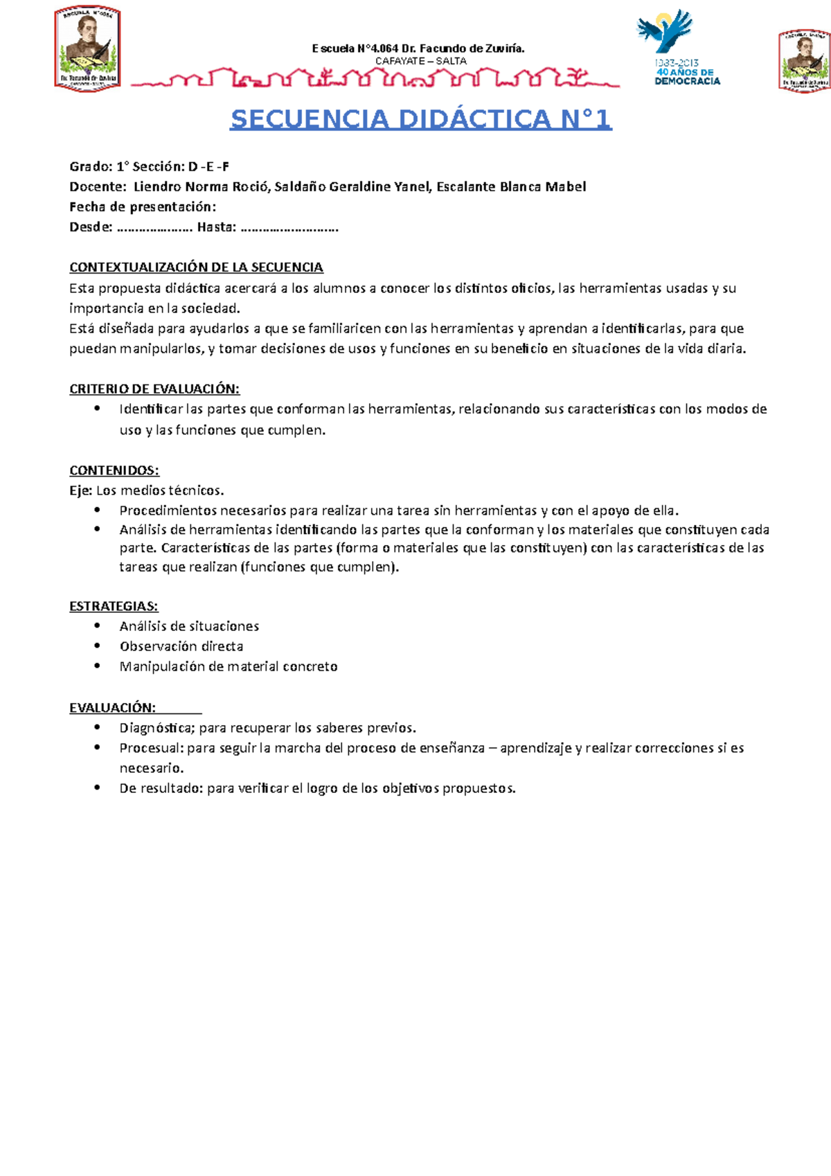 Sd N° 1 Tecnología 1° Grado 2023 Cafayate Salta Secuencia DidÁctica