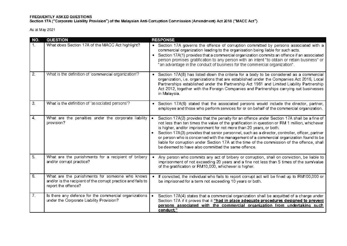 S17A FAQ (for circulation)(final) - Section 17A (“Corporate Liability ...