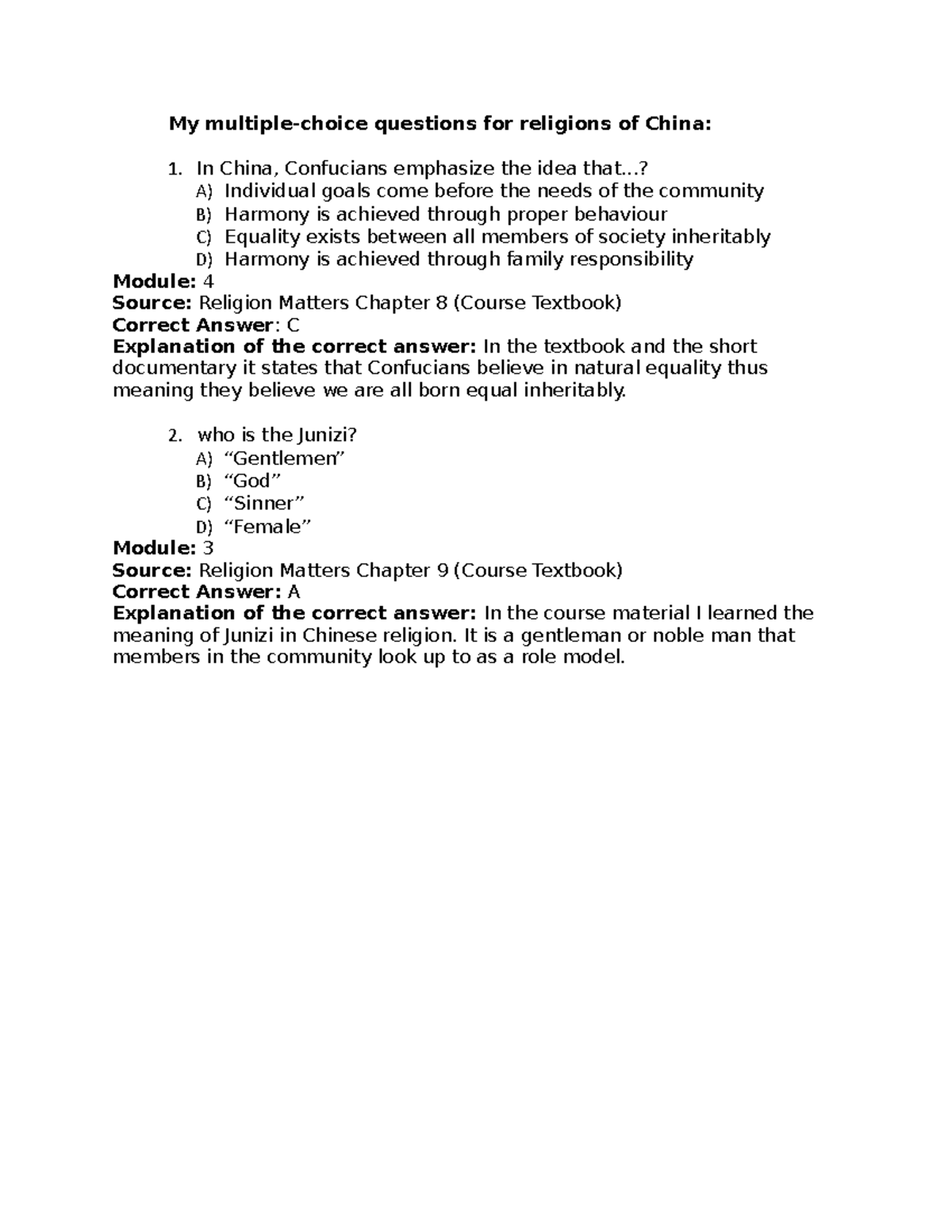 Multiple choice china - My multiple-choice questions for religions of ...