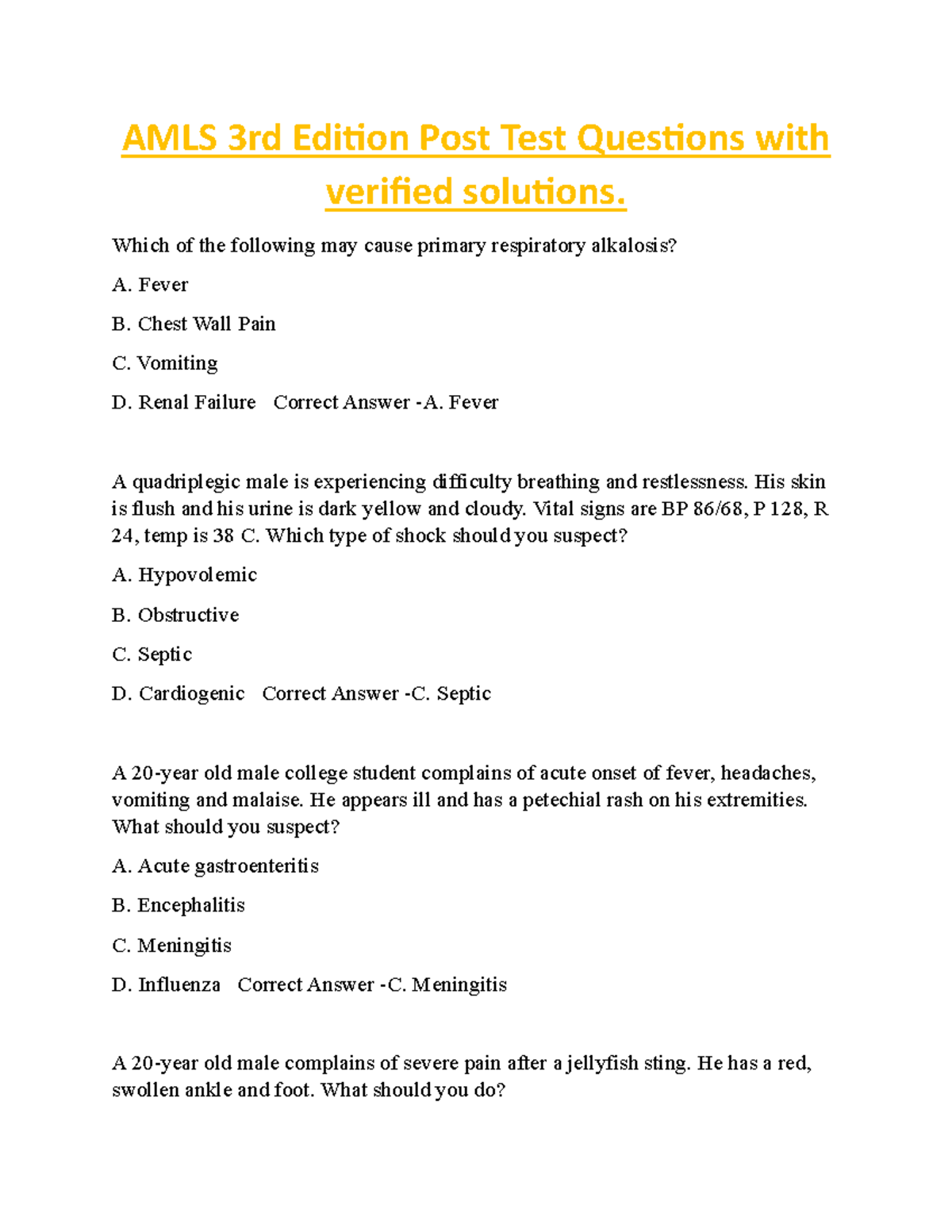 AMLS 8 - latest guide - AMLS 3rd Edition Post Test Questions with ...