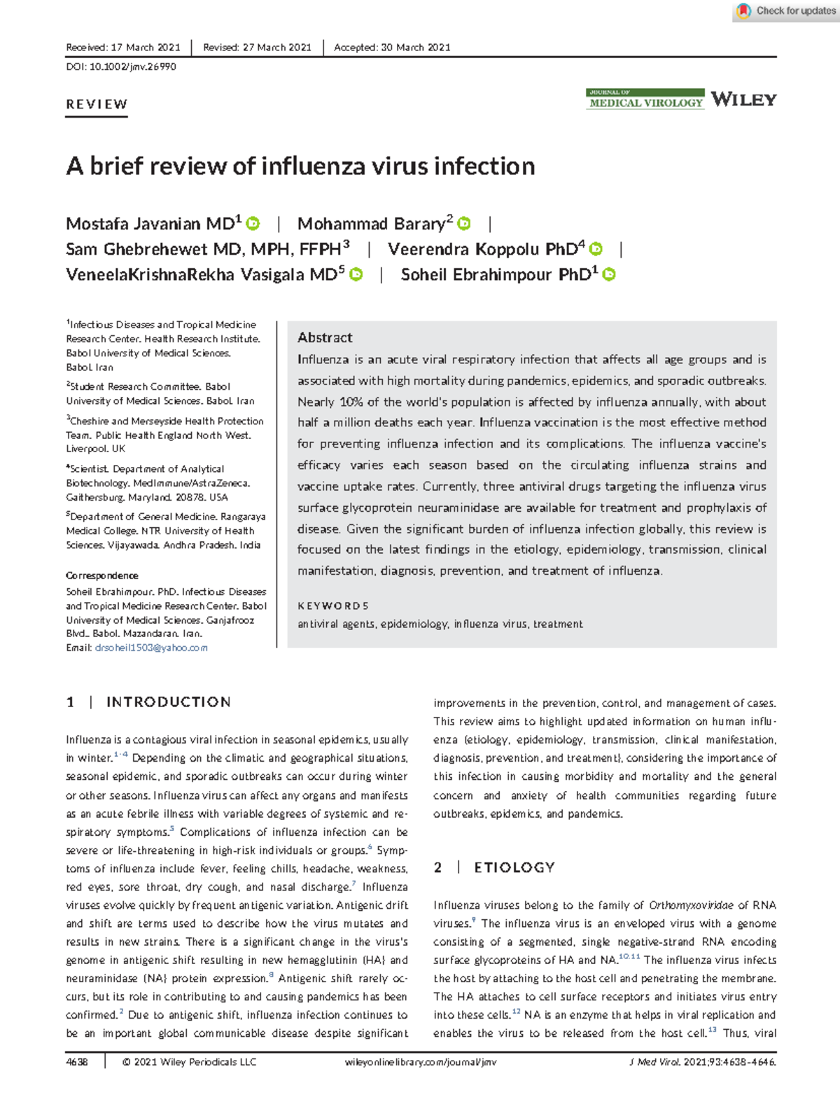 Journal of Medical Virology - 2021 - Javanian - A brief review of ...