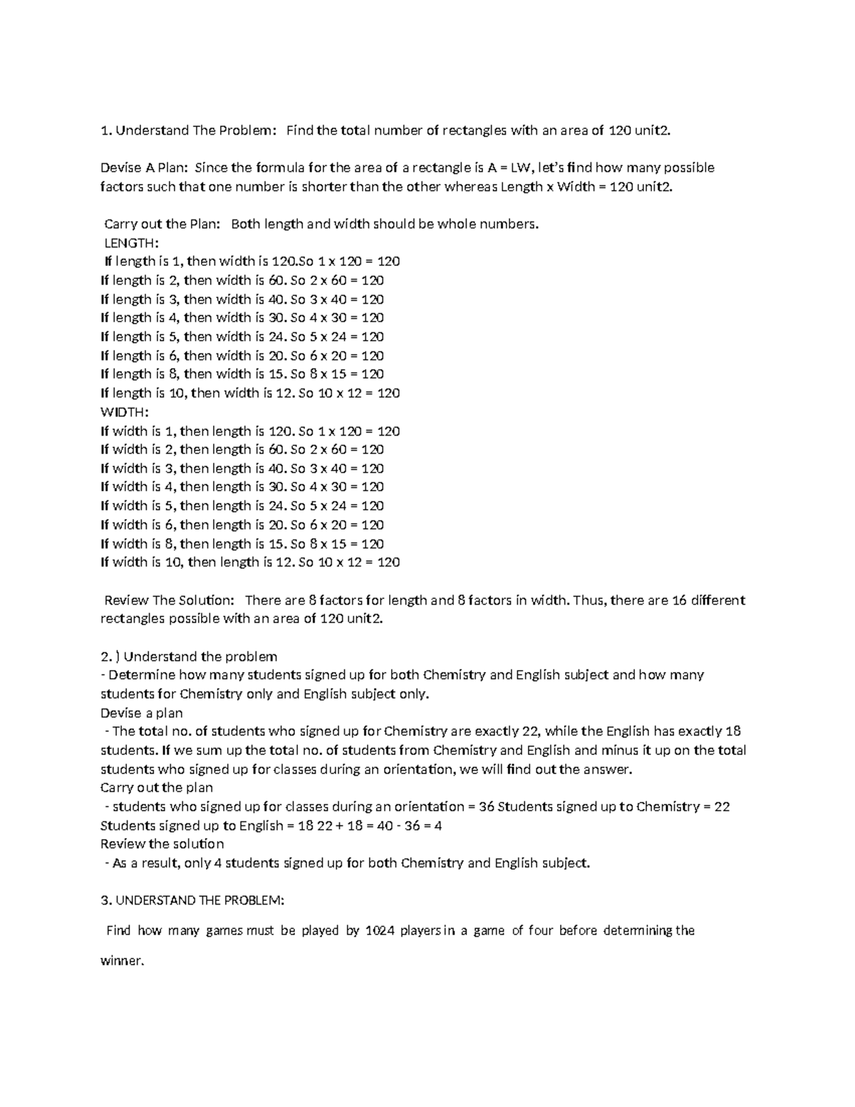 03 pt 1 - keep it up - 1. Understand The Problem: Find the total number ...