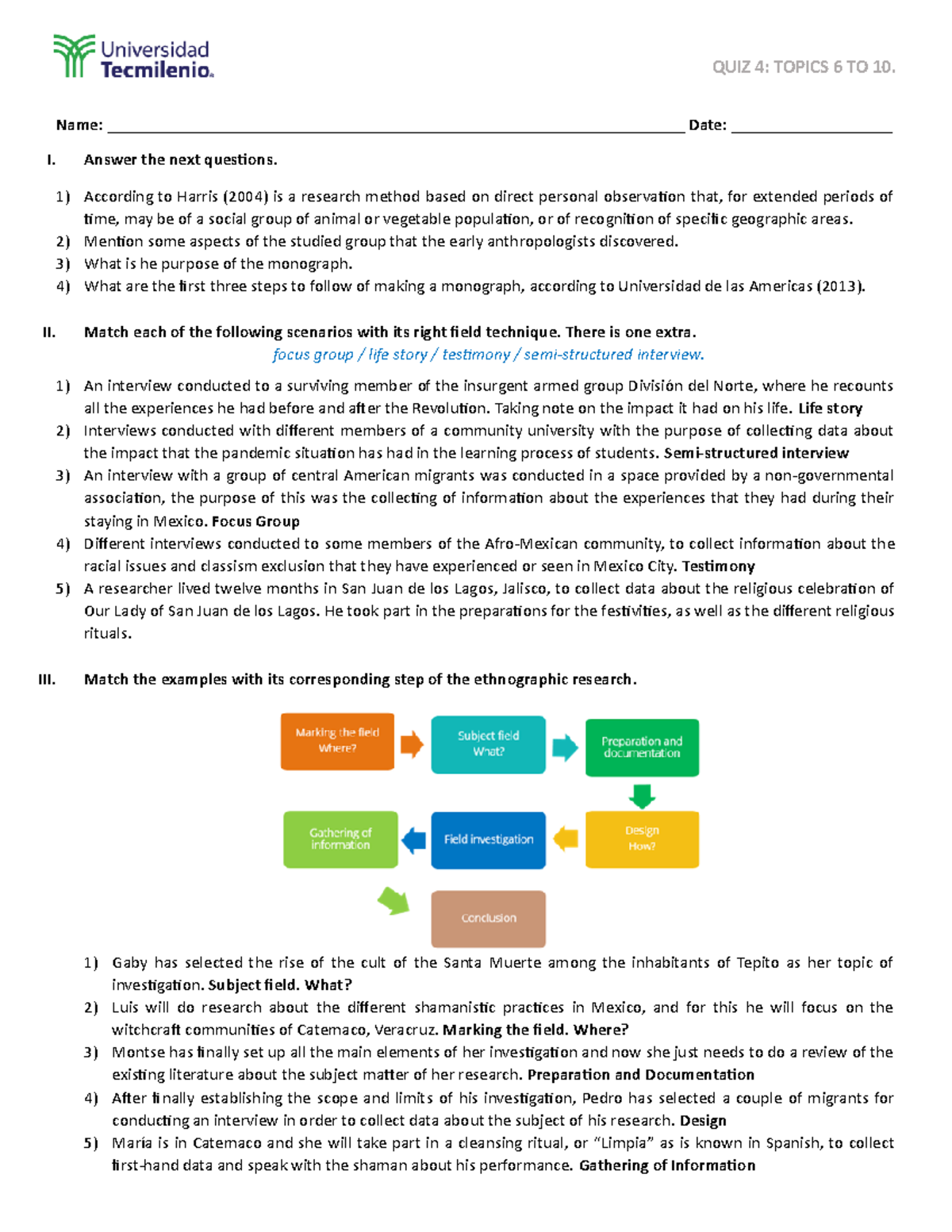 Anthropology Quiz 4 - Topic 6-10-1 - QUIZ 4: TOPICS 6 TO 10. Name ...