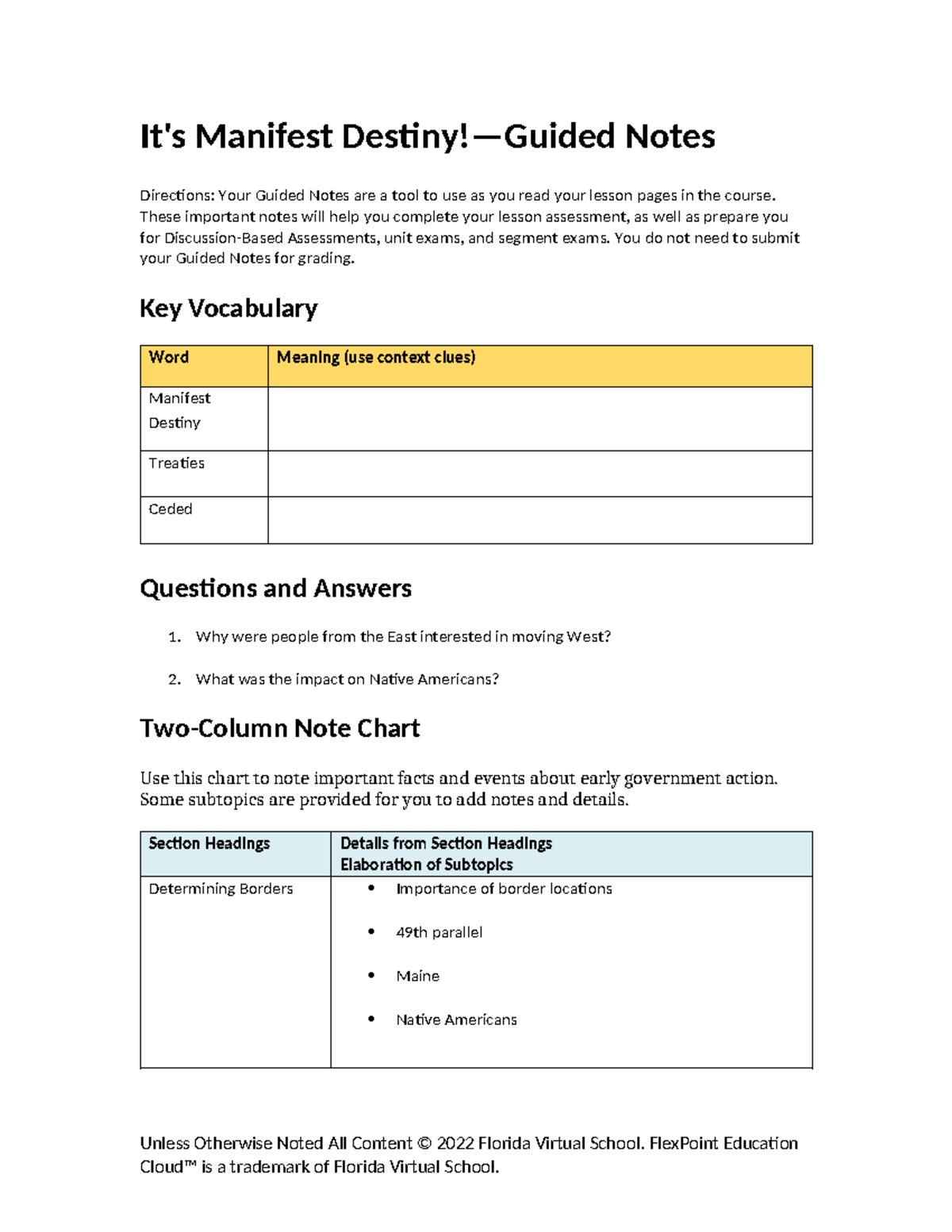 Its manifest destiny guided notes - It's Manifest Destiny!—Guided Notes ...