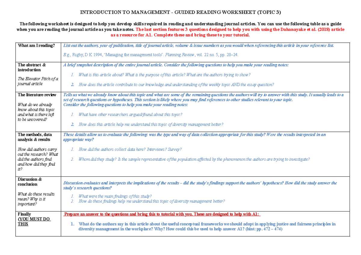 Guided Reading Worksheet - INTRODUCTION TO MANAGEMENT - GUIDED READING ...