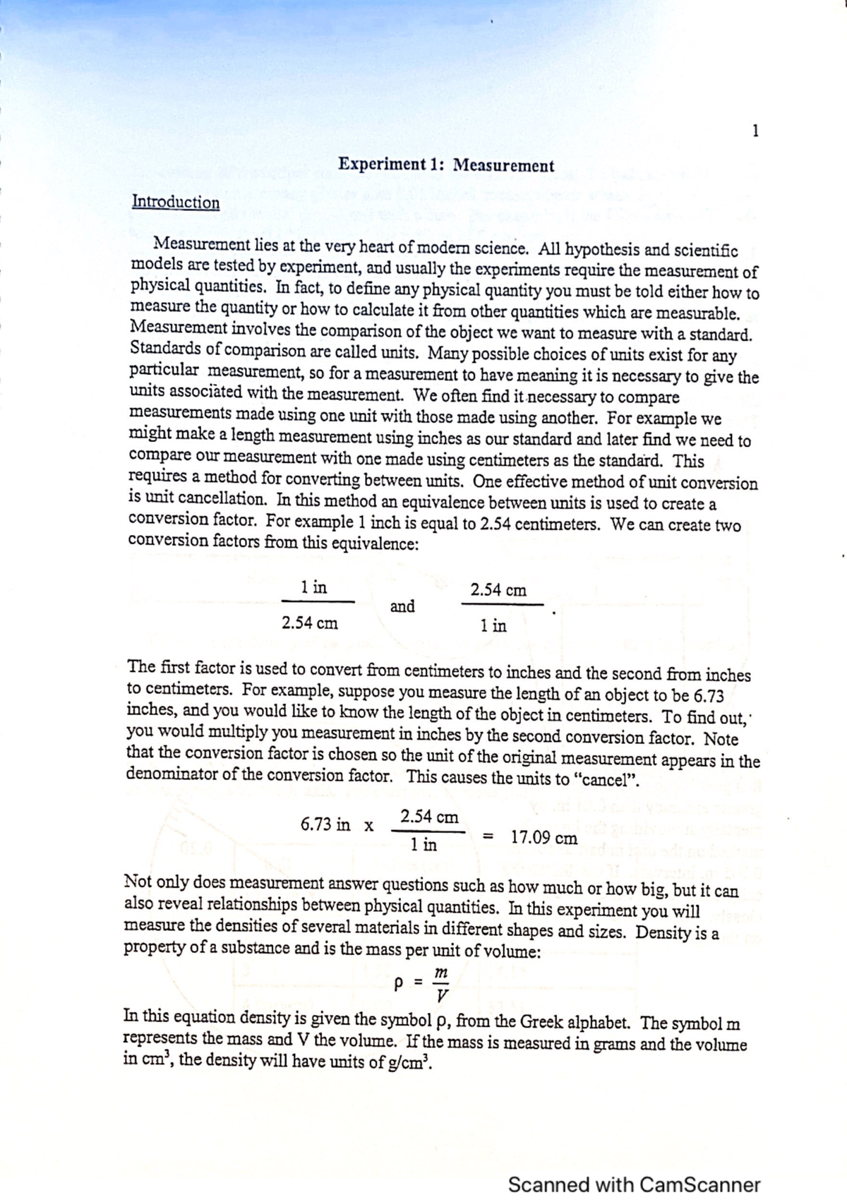 Exp 1 measurement - practice lab - Experiment 1: Measurement Introduction Measurement lies at ...