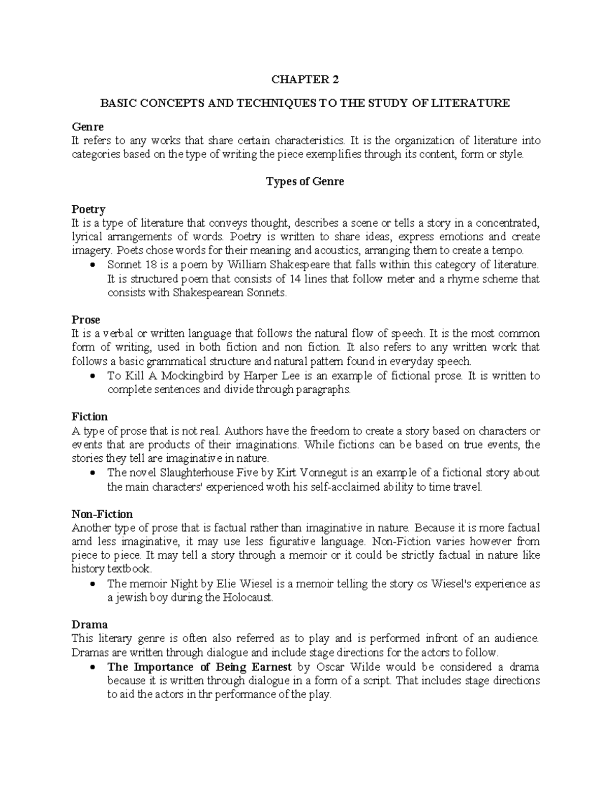 Chapter 2 - types of genre - CHAPTER 2 BASIC CONCEPTS AND TECHNIQUES TO ...