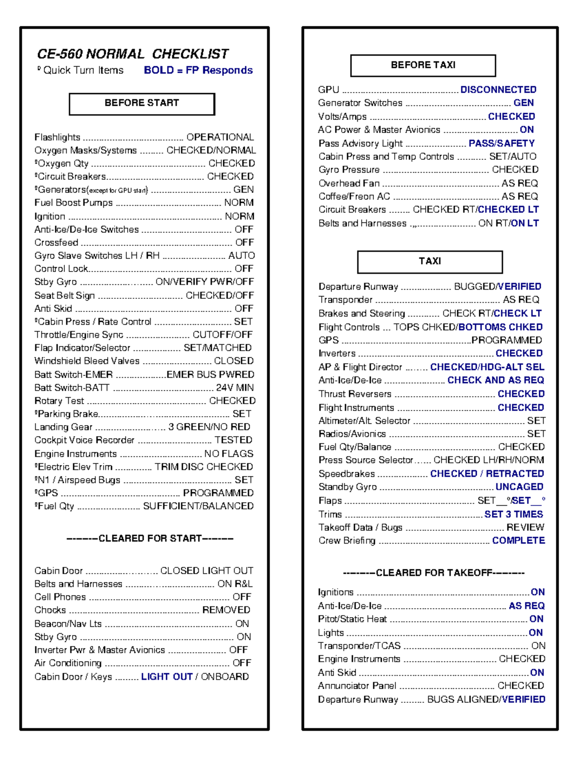 Checklist CE-560 - APL - CE-560 NORMAL CHECKLIST º Quick Turn Items ...