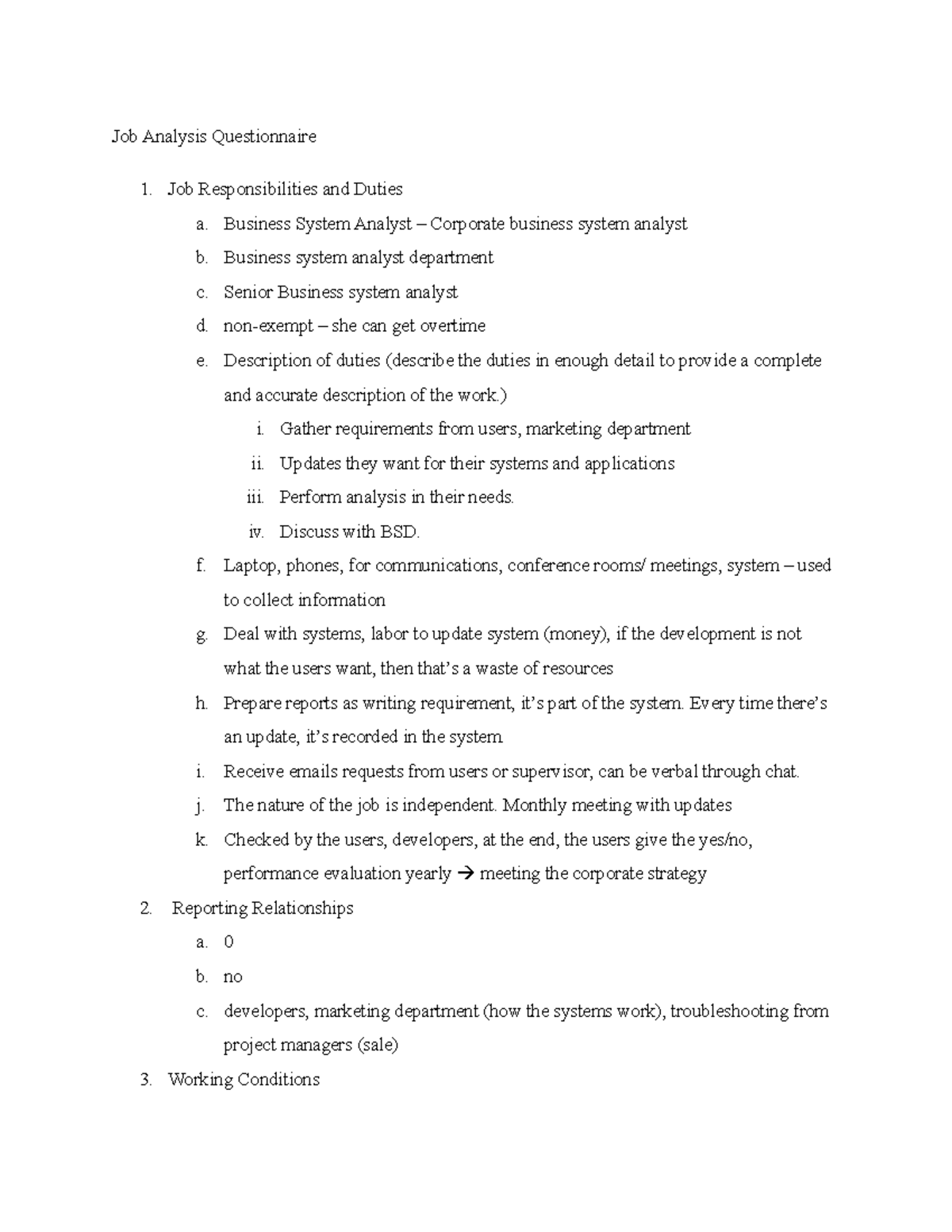 Job Analysis Questionnaire - Business System Analyst – Corporate ...