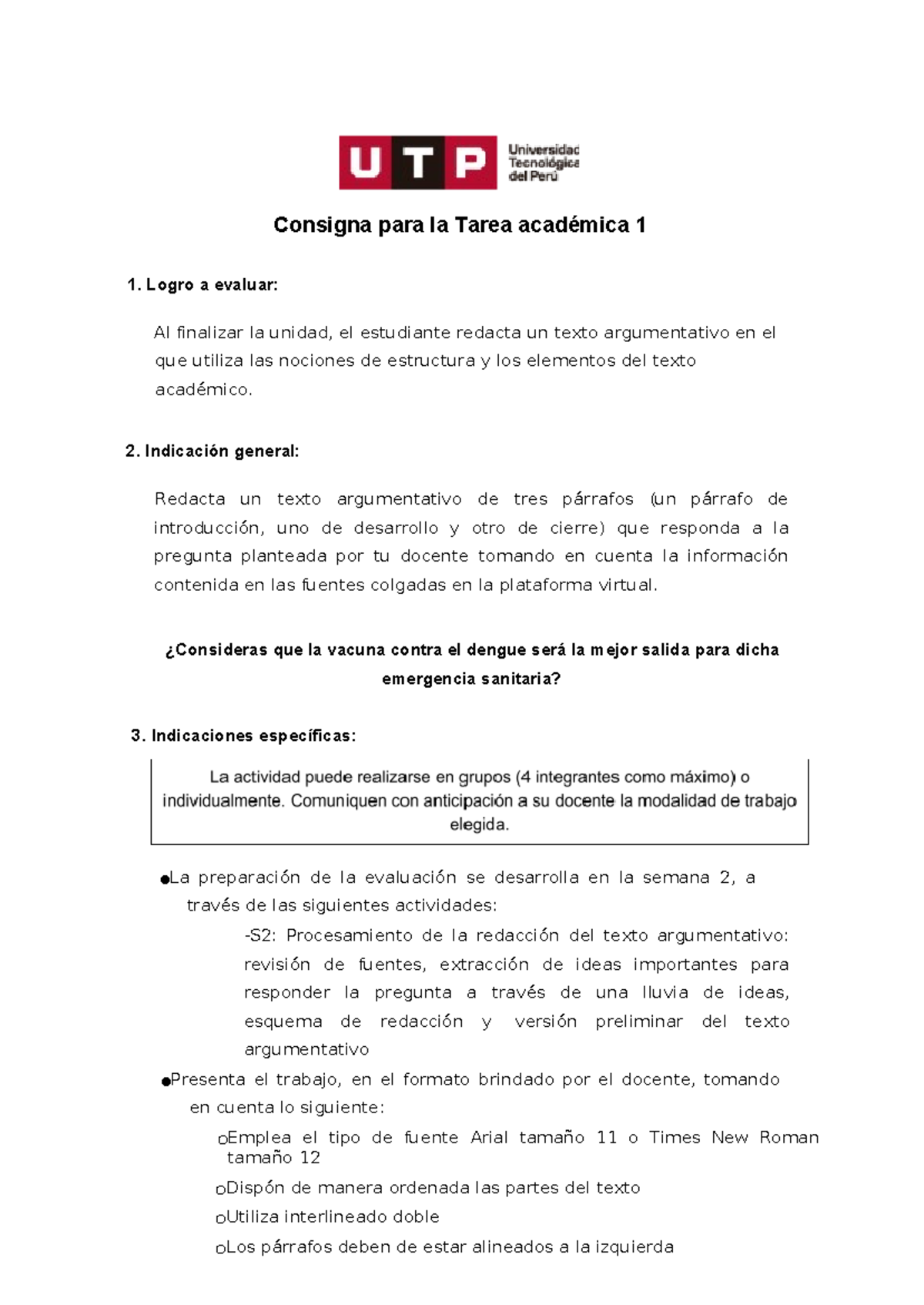 EA AL01 TA1Consigna 23C2A - Consigna para la Tarea académica 1 1. Logro a evaluar: Al finalizar ...