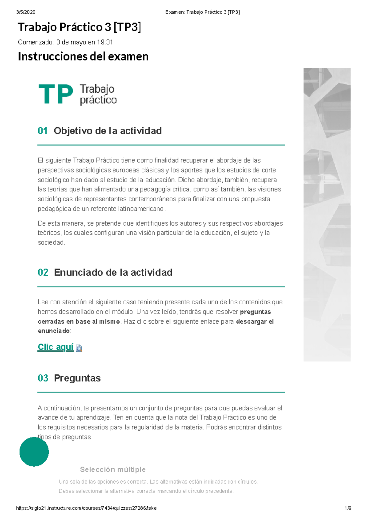 TP3. Cs. Educ. 100%. Vane - Trabajo Práctico 3 [TP3] Comenzado: 3 de mayo en 19: Instrucciones ...