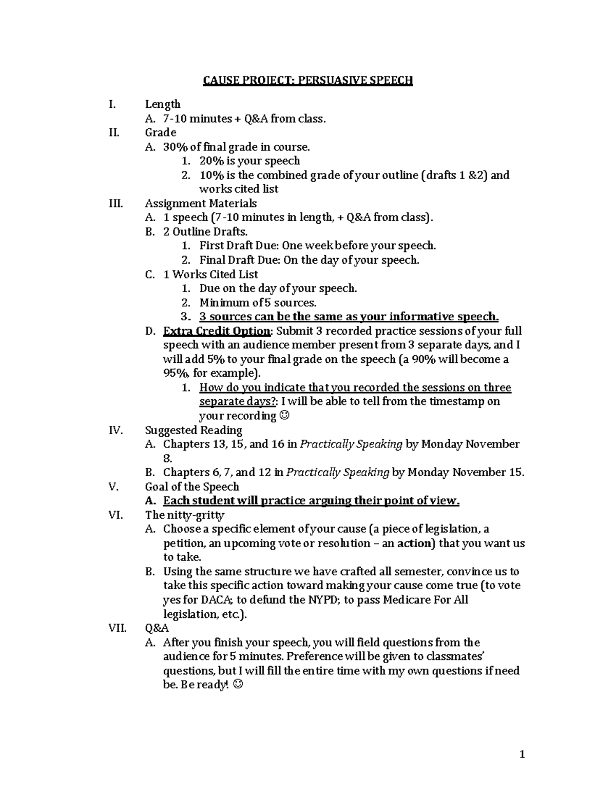 Persuasive Speech Guidelines (in MLA Format) - FALL 2021 - 1 CAUSE ...