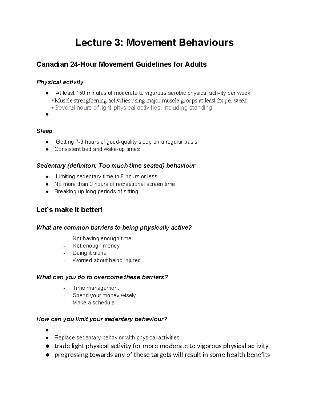 Module 3 (lecture 3) - Lecture 3: Movement Behaviours Canadian 24-Hour ...