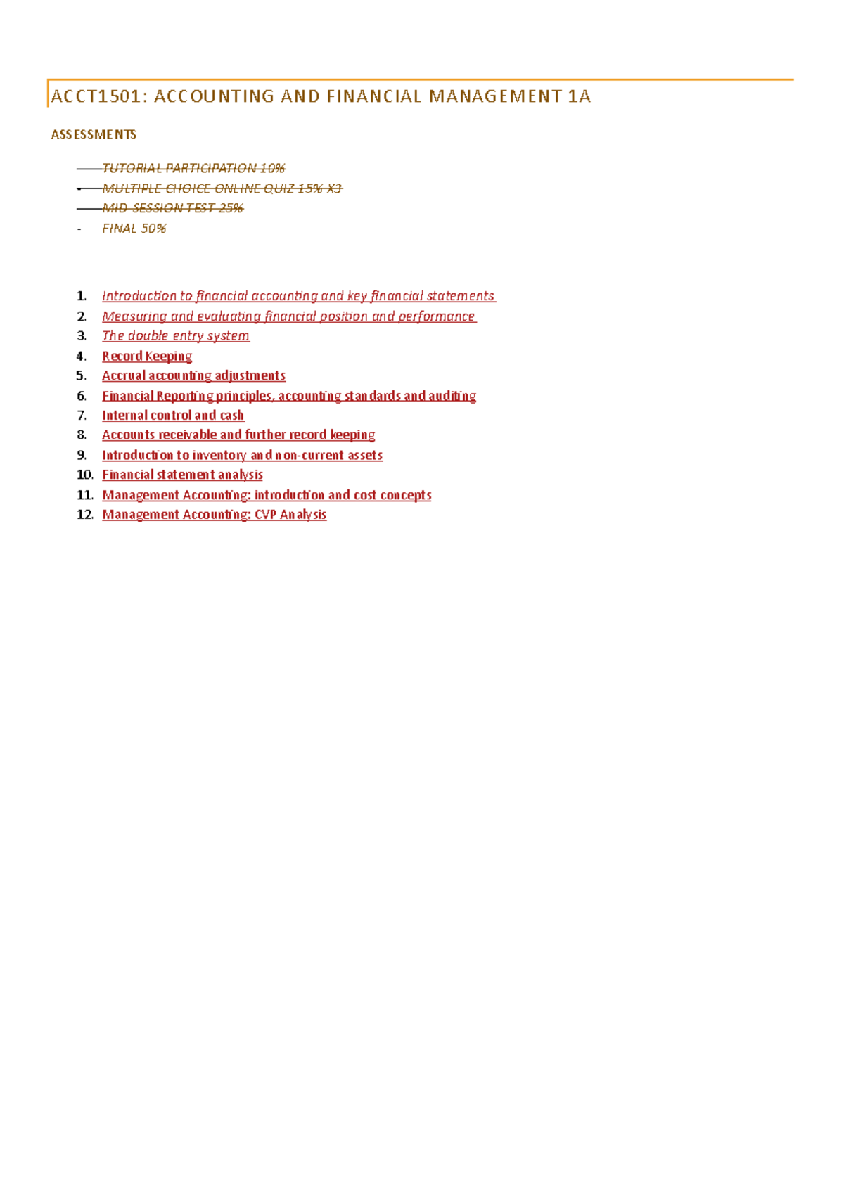 ACCT1501 Notes - Summary Accounting - ACCT1501: ACCOUNTING AND ...