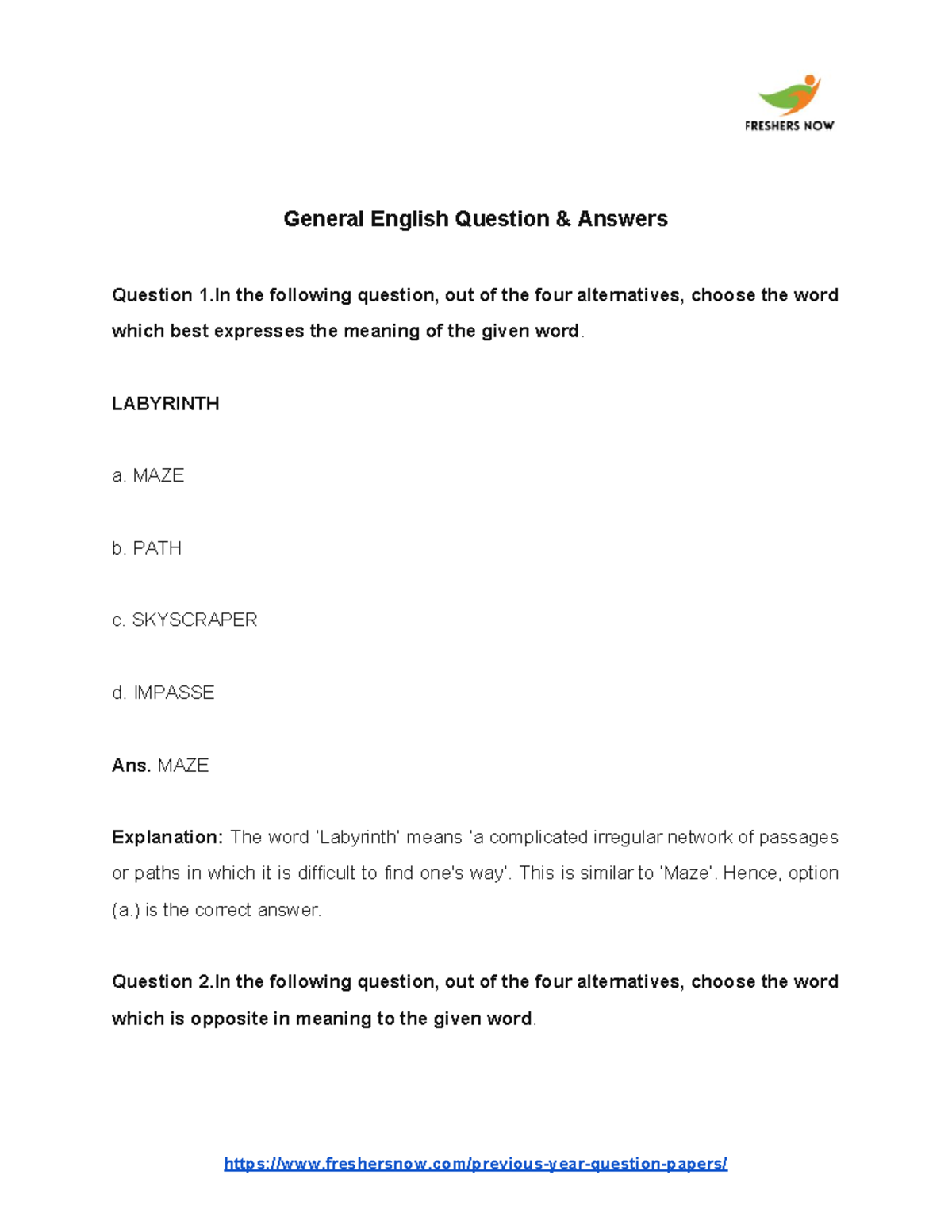 General English Previous Papers - General English Question & Answers ...
