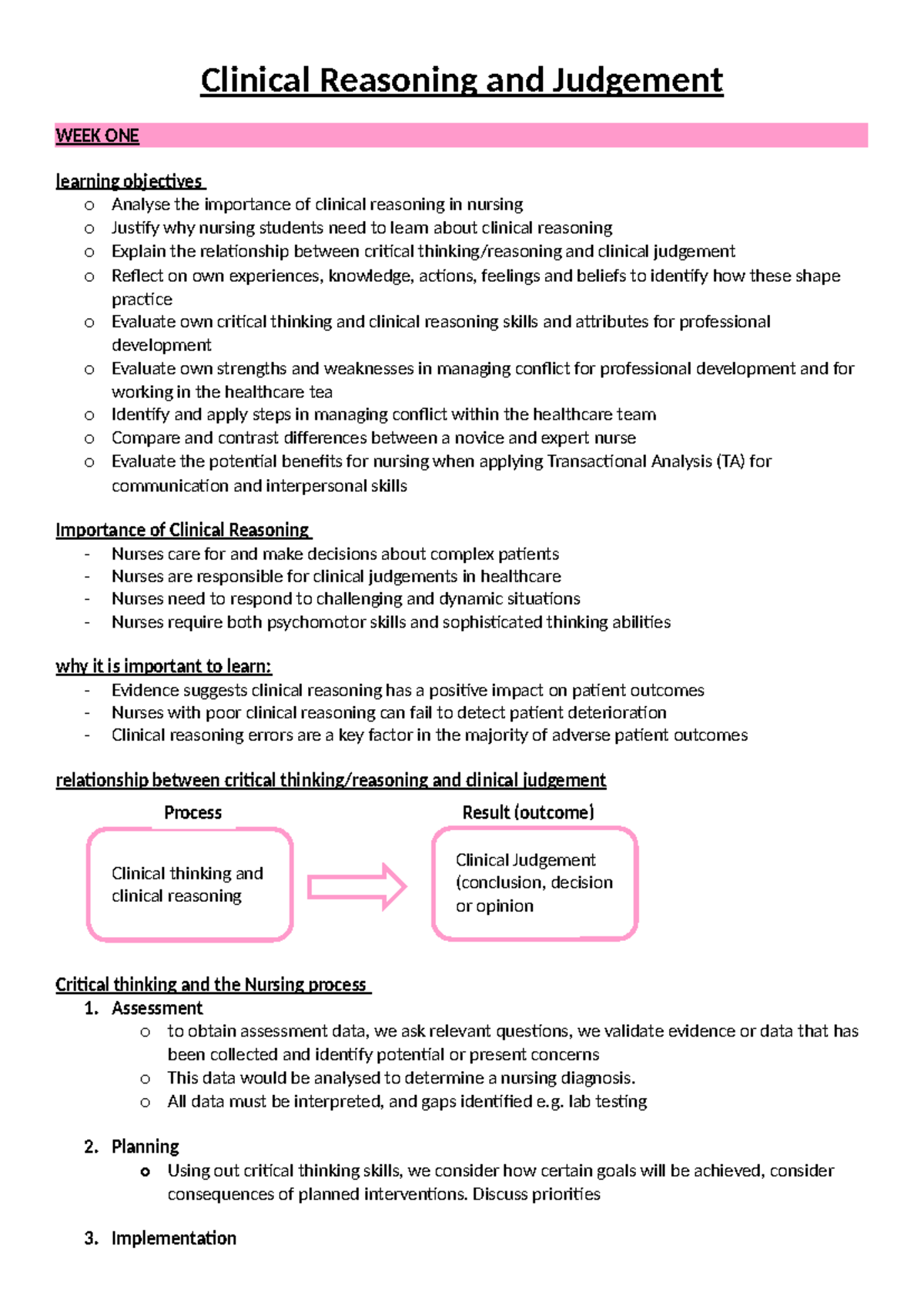 Clinical Reasoning and Judgement - Assessment o to obtain assessment ...