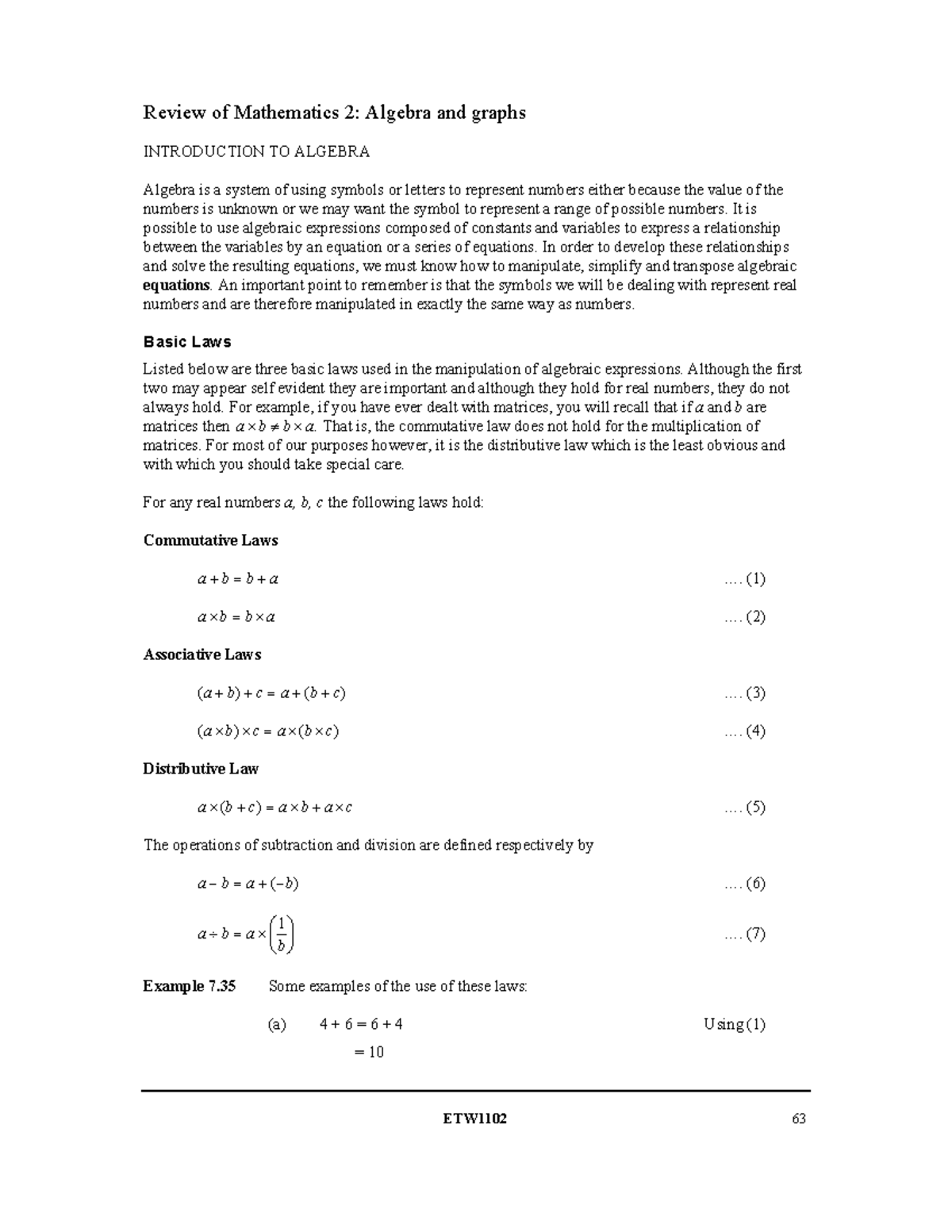 Algrev - Notes - Review of Mathematics 2: Algebra and graphs ...