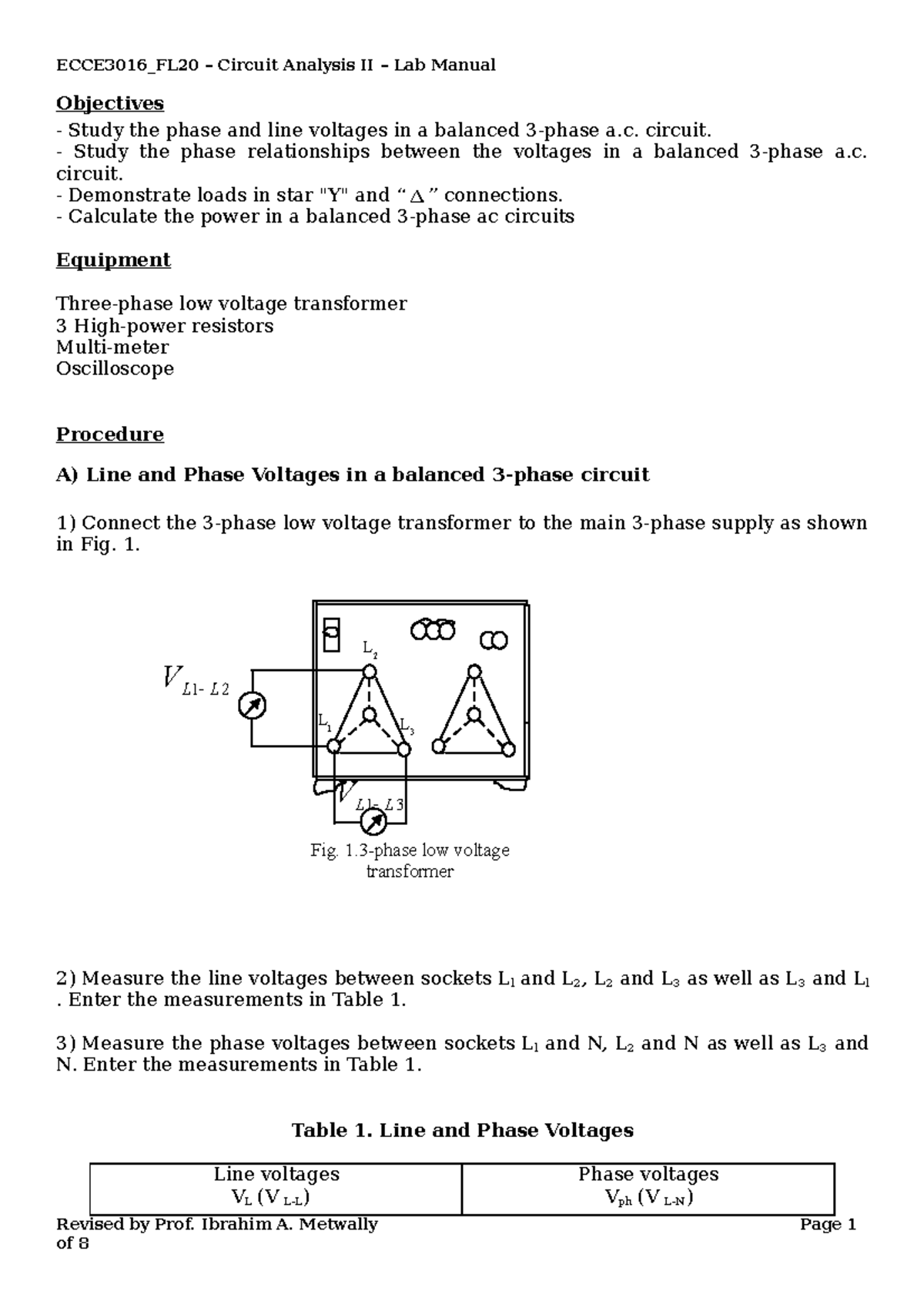 Lab3 - experiment - Objectives Study the phase and line voltages in a ...