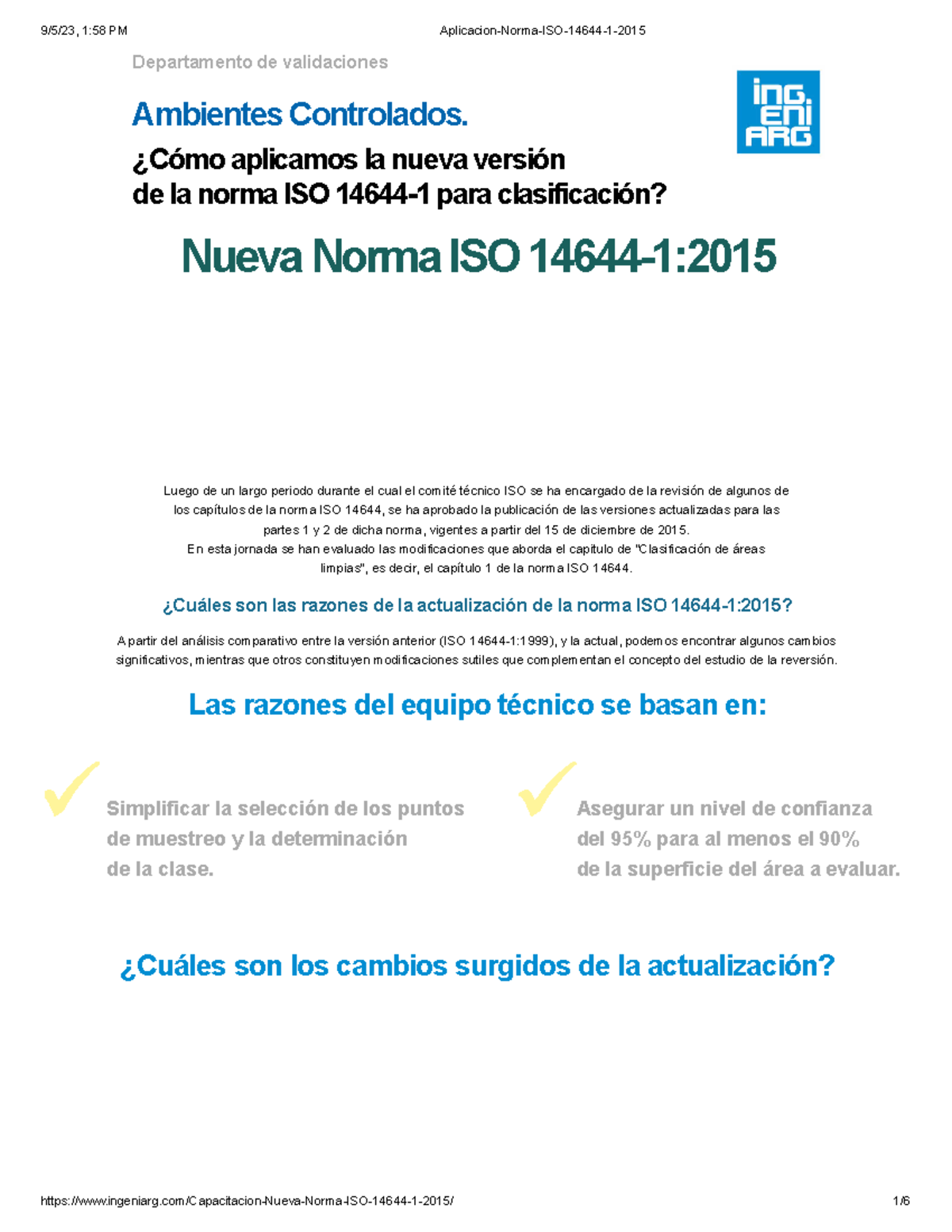 Aplicacion Norma ISO 14644 1 2015 - Simplificar la selección de los puntos de muestreo y la ...