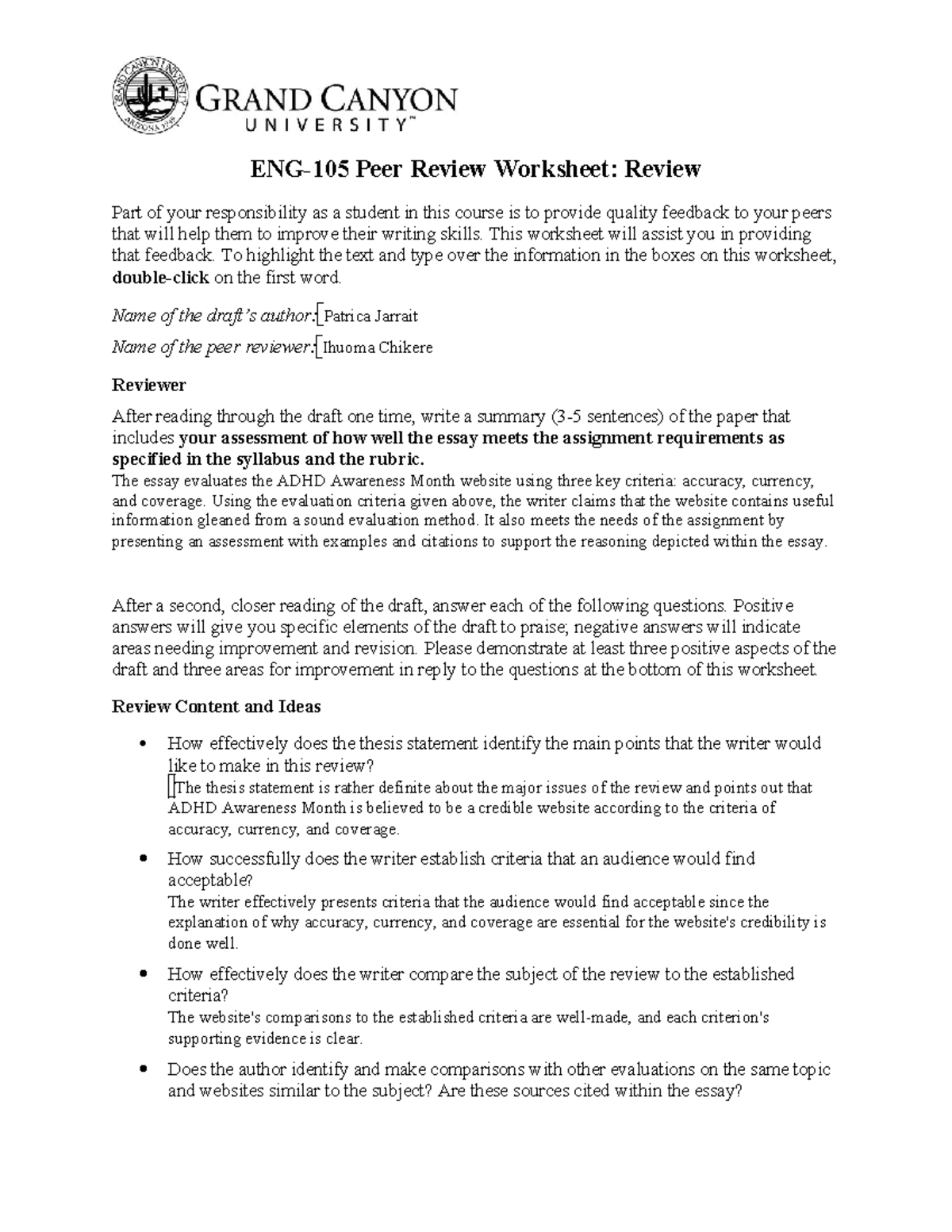 ENG-105-RS-Review Peer Review Worksheet-Example - ENG-105 Peer Review ...