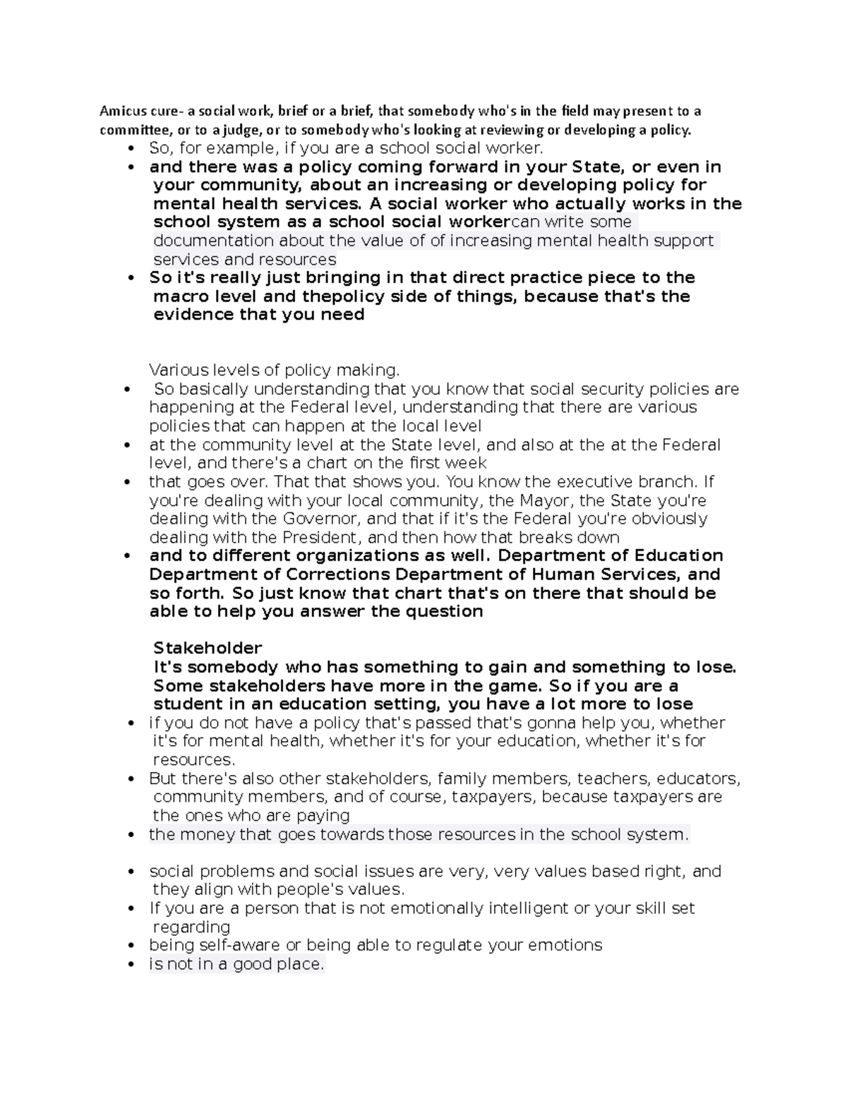 Social work quiz notes - Amicus cure- a social work, brief or a brief ...