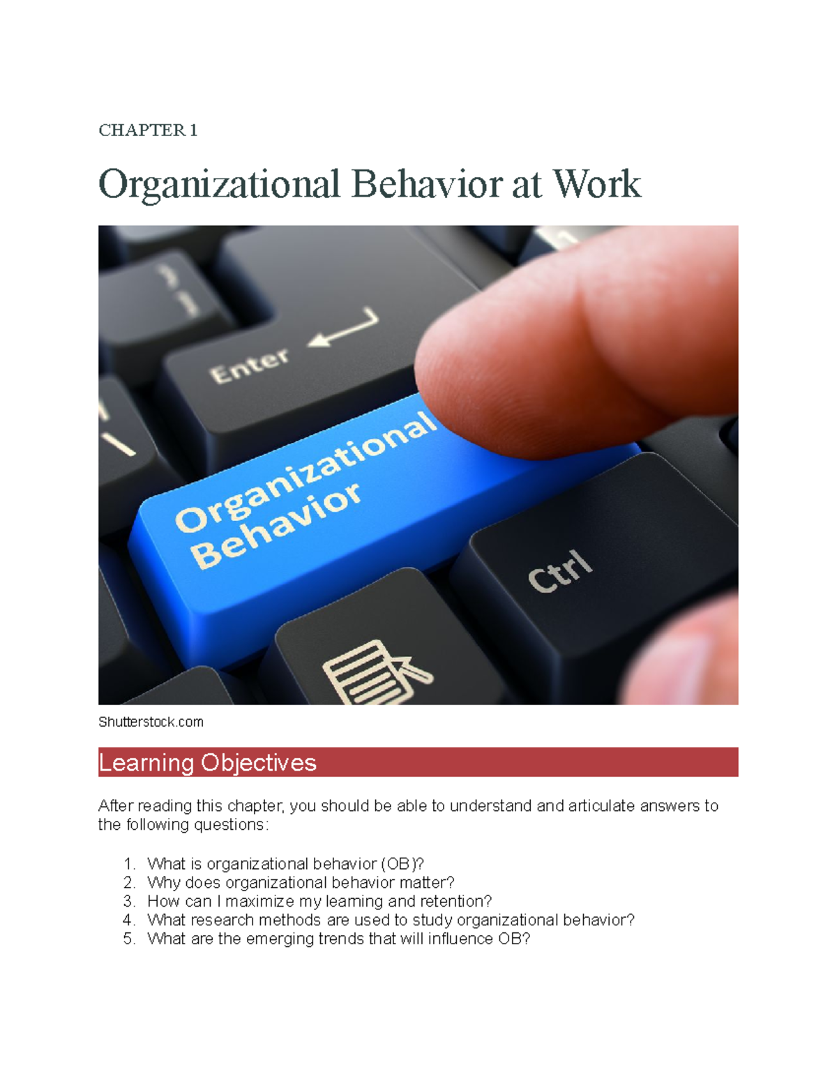 Organizational Behavior at Work - Organizational Behavior Class Notes ...