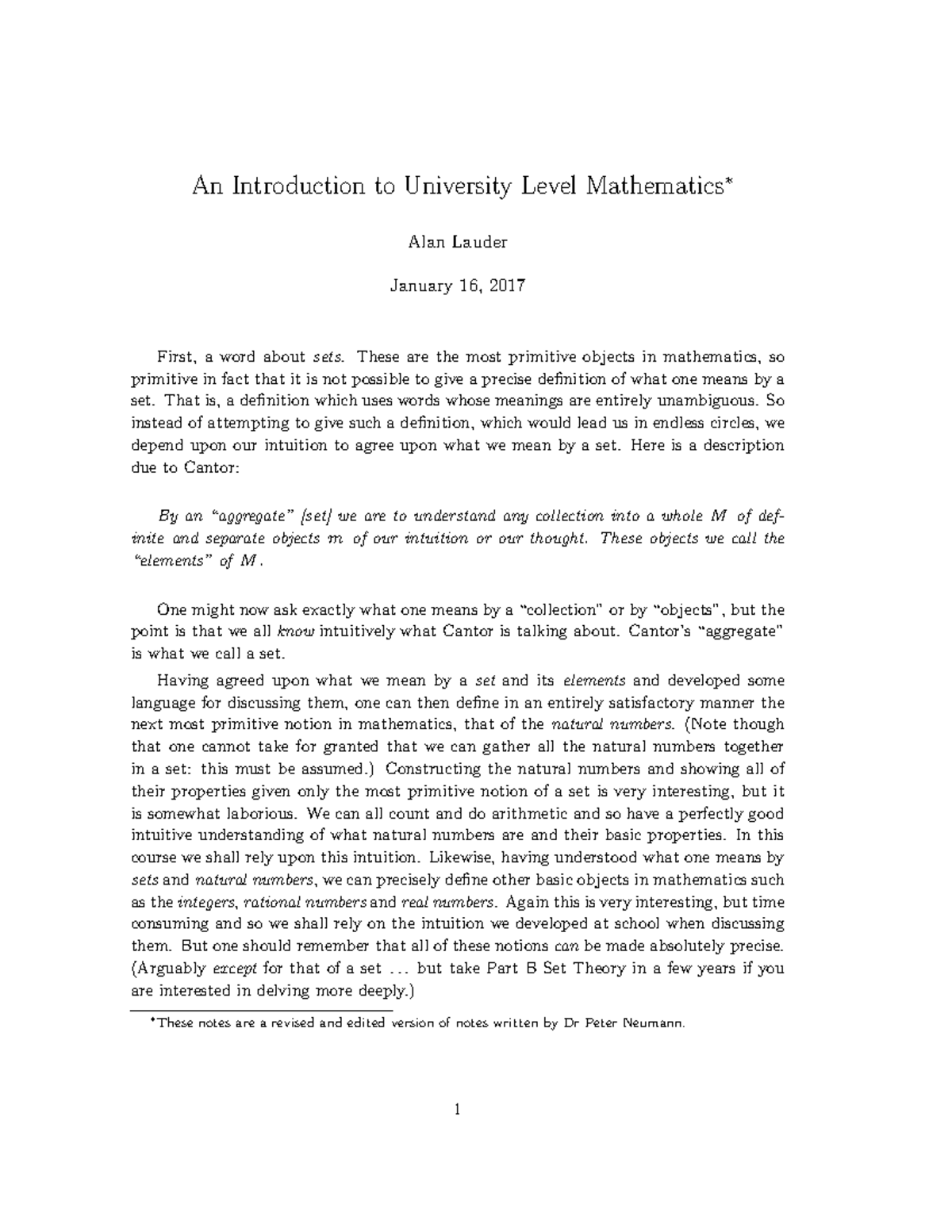Lecture notes (version 17-10-16) - An Introduction to University Level ...