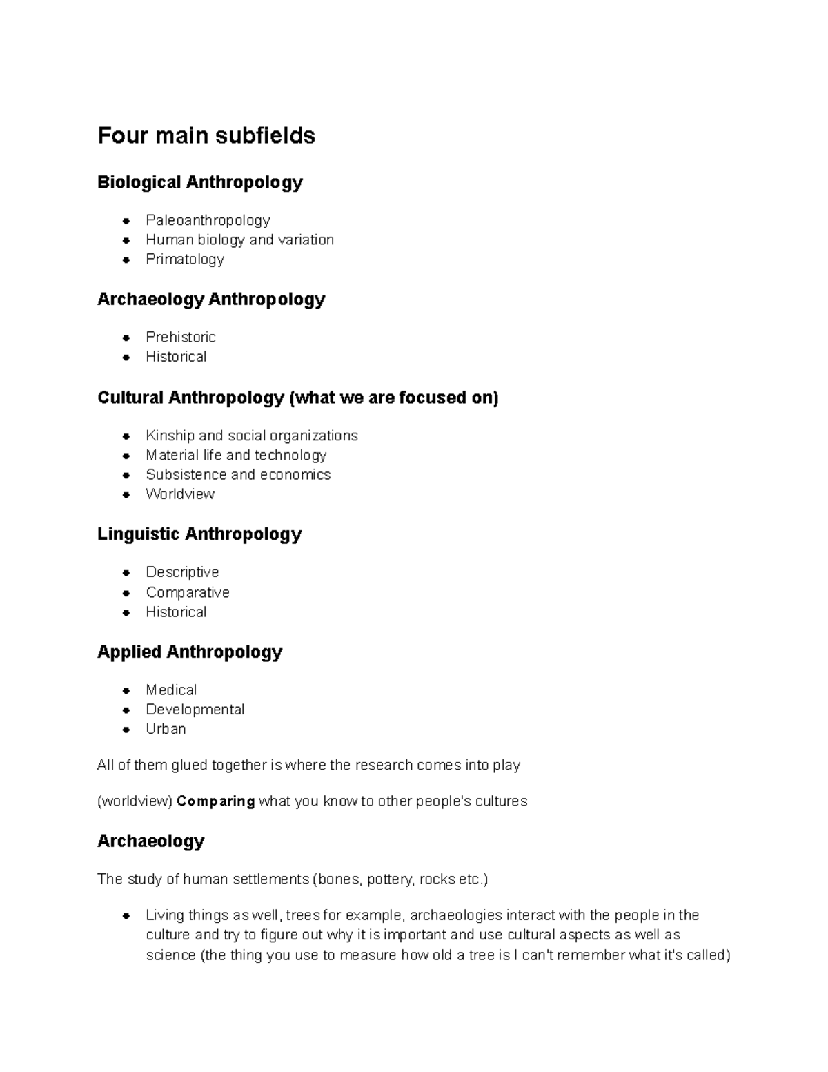 Lecture 1 - Four main subfields Biological Anthropology ...