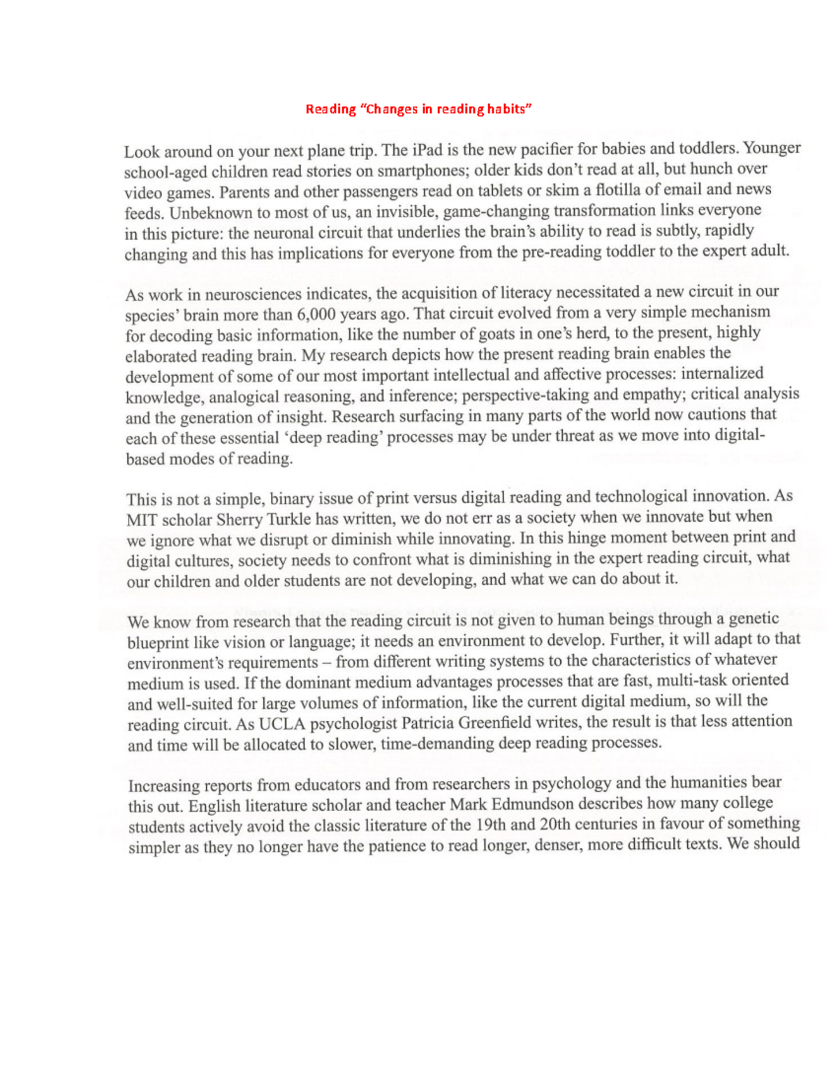 Reading Practice 4 - BGHI - Graphic Design - Reading “Changes in ...