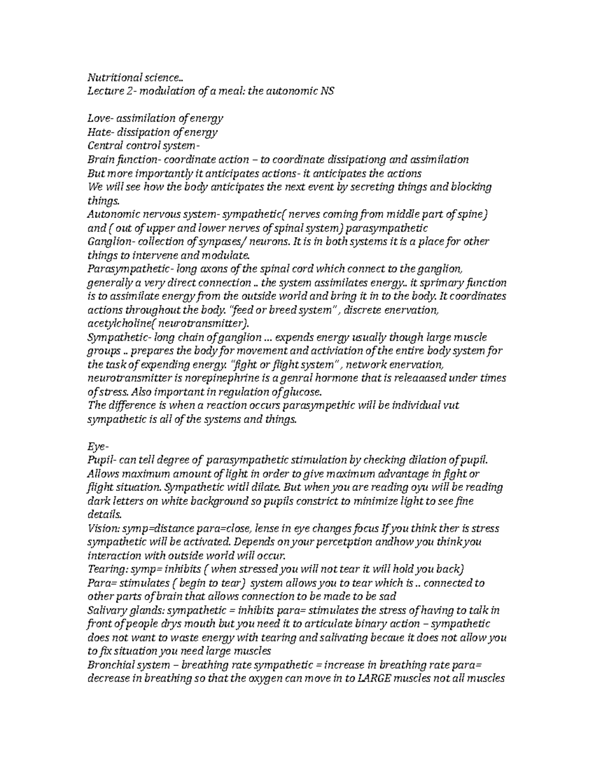 Nutritional science - Lecture notes All lecture - Nutritional science ...
