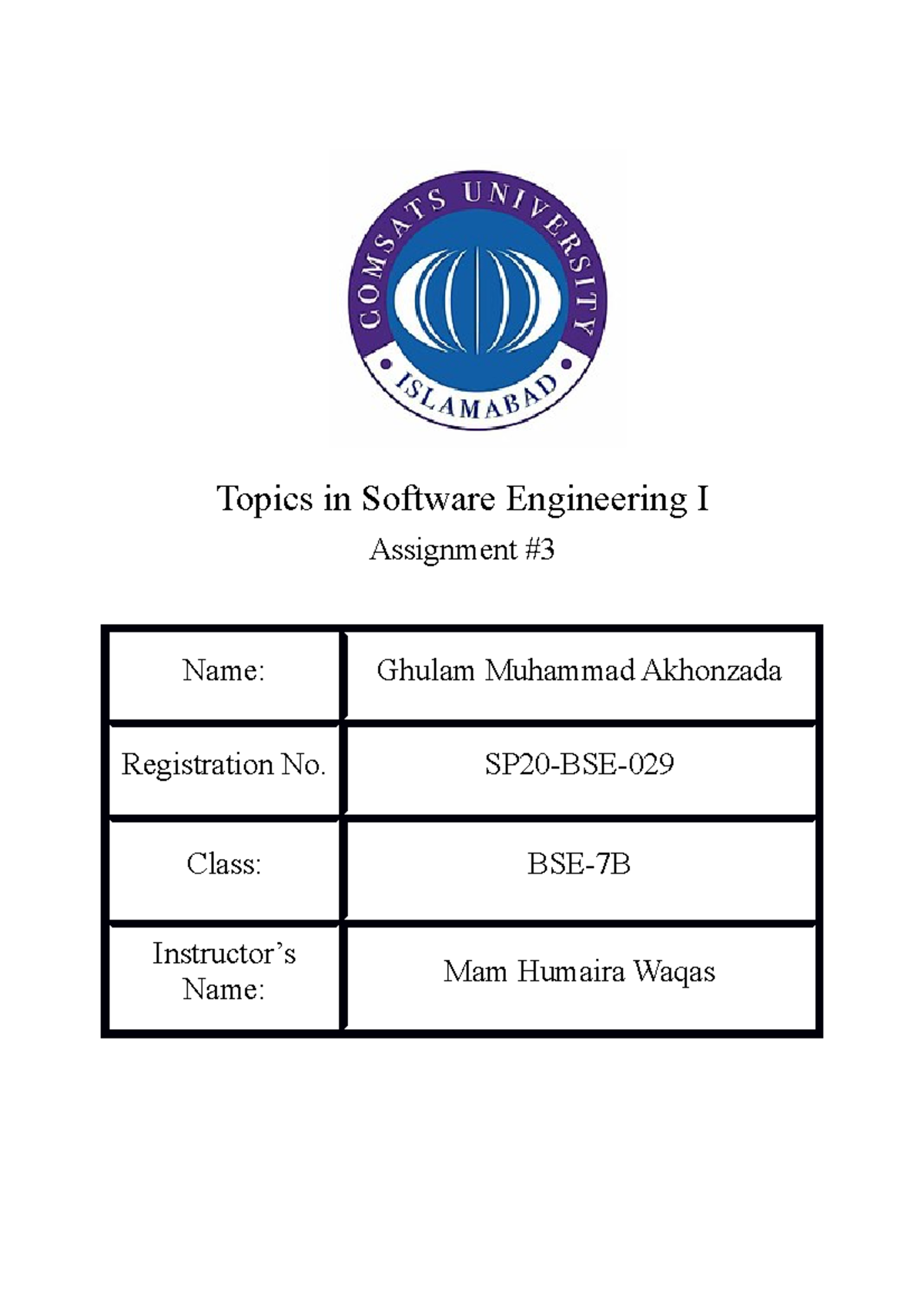 029 A4 - Assignment - Topics in Software Engineering I Assignment Name ...