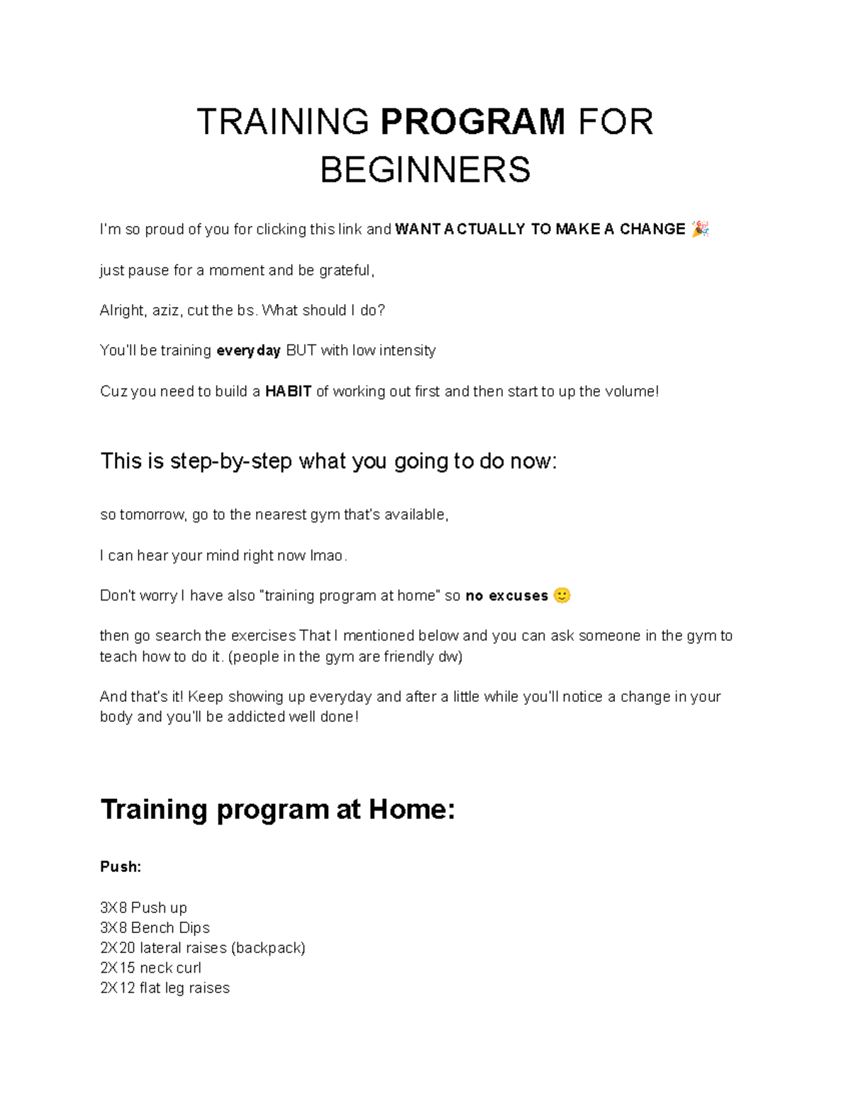 Training Program FOR Beginners - TRAINING PROGRAM FOR BEGINNERS I’m so ...