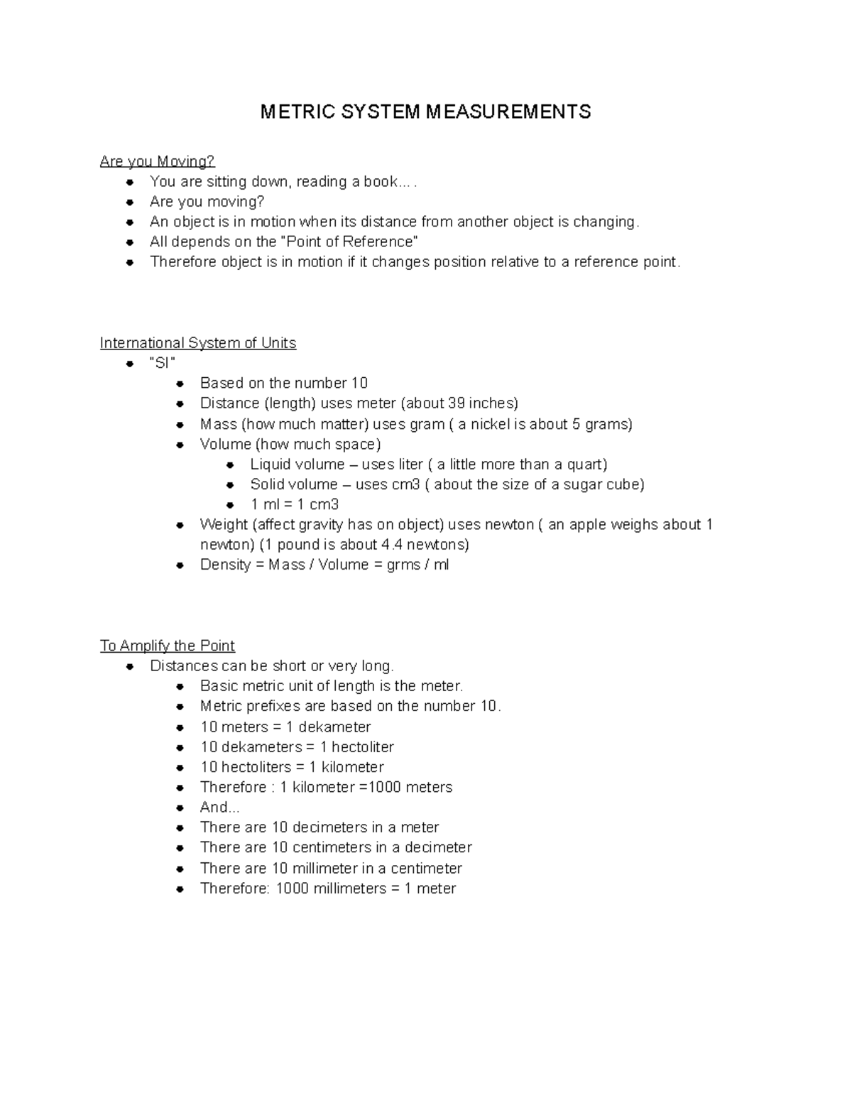 Physics Notes 2 Metric System Measurements - METRIC SYSTEM MEASUREMENTS ...