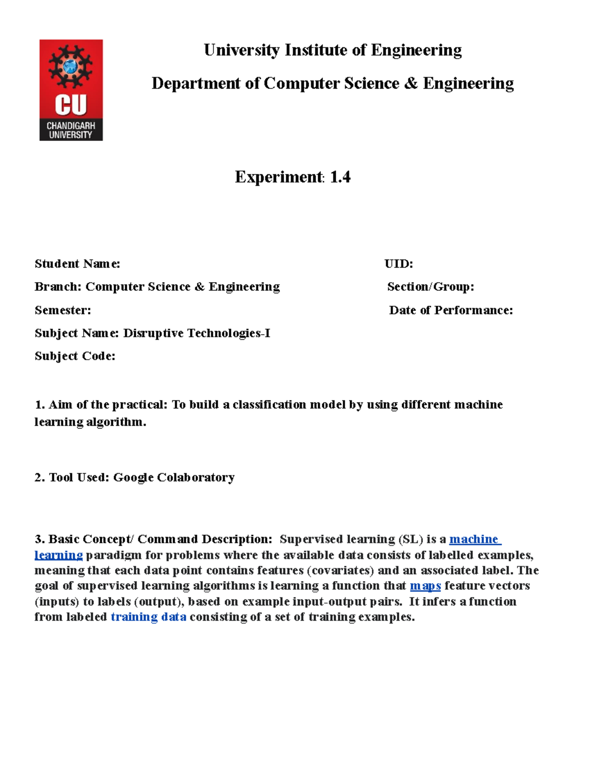 To build a classification model by using different machine learning algorithm - University ...