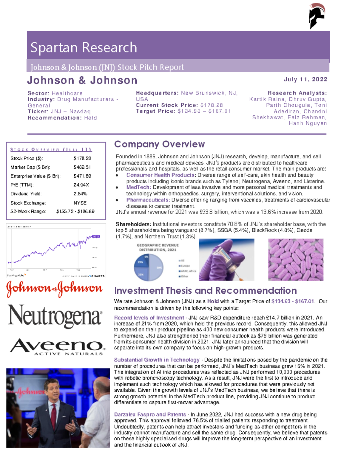Johnson & Johnson Stock Pitch Report - Founded in 1886, Johnson and ...
