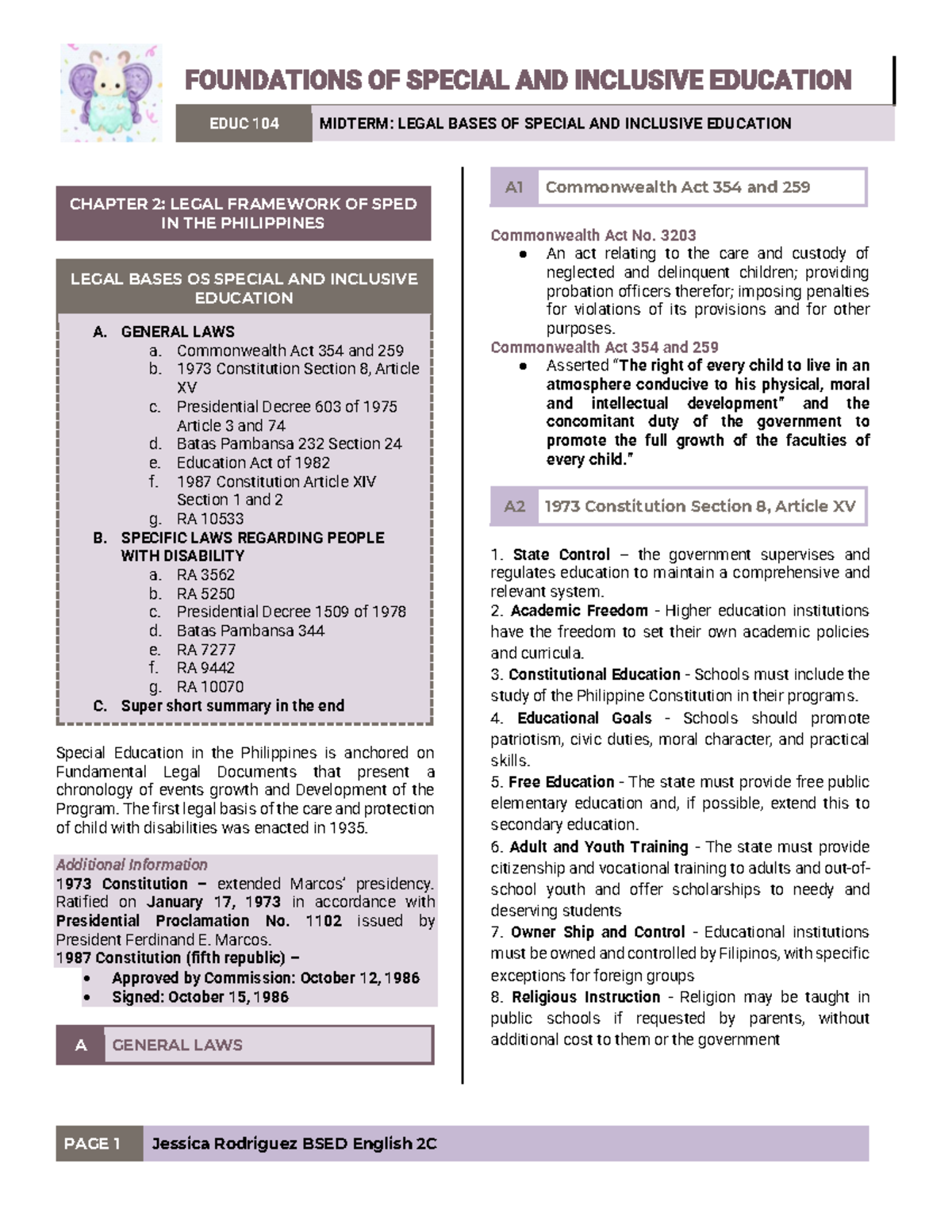 EDUC 104 FOUNDATIONS OF SPECIAL AND INCLUSIVE EDUCATION - EDUC 104 ...