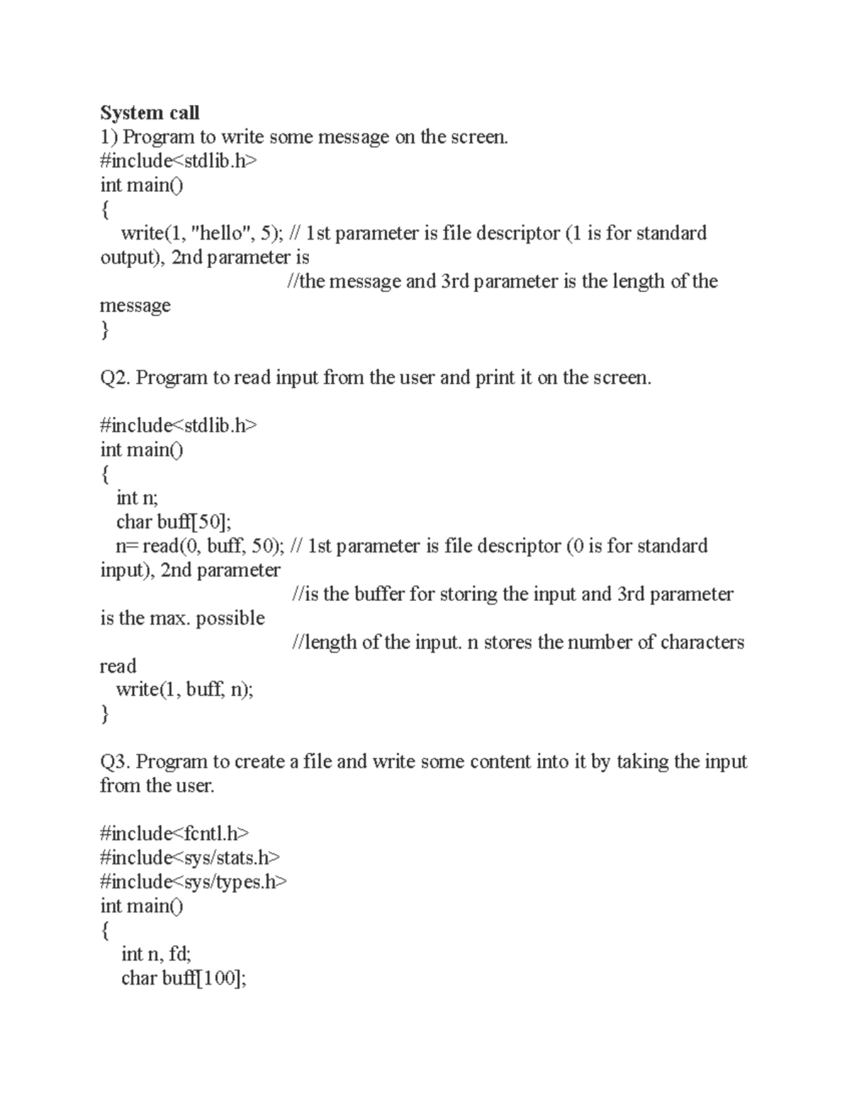 OS lab programs - good - System call Program to write some message on ...