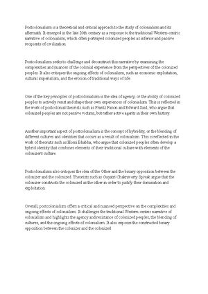 The relation of the key themes and concepts of postcolonialism to the ...
