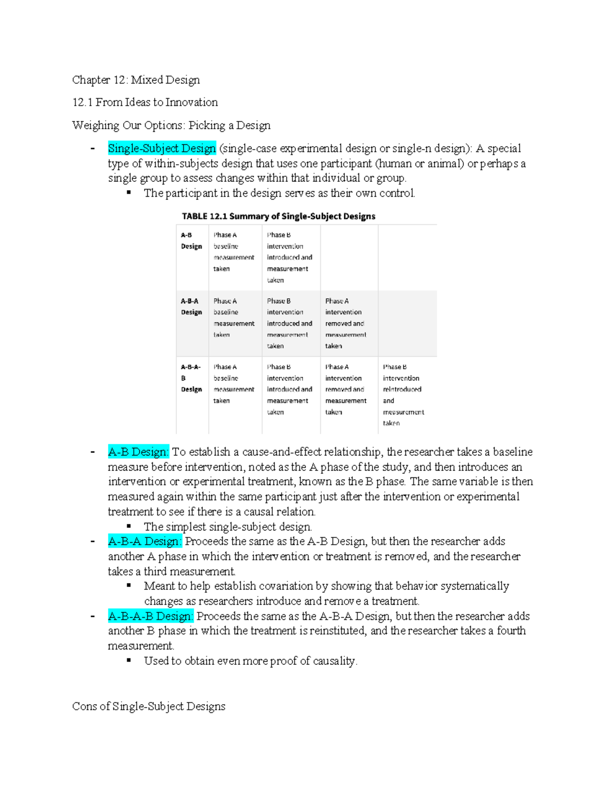 Ch. 12 Textbook Summary - Mixed Design - Chapter 12: Mixed Design 12 ...