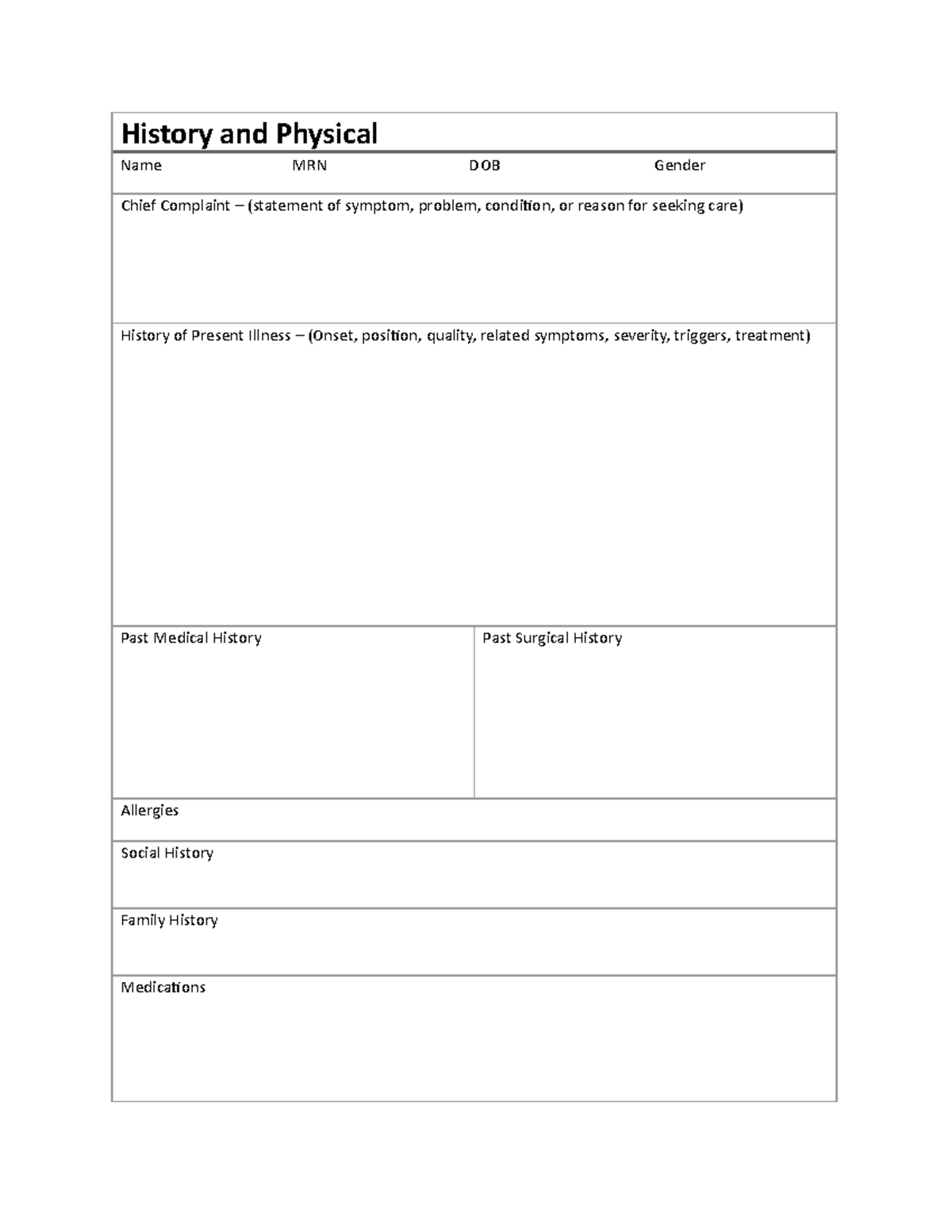 Historyand Physical - Practice template for assessment course - History ...