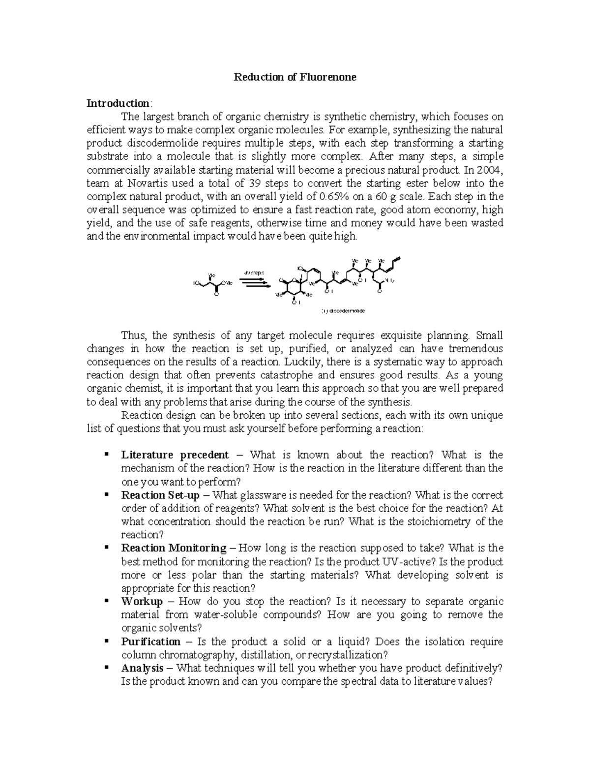 Reduction of Fluorenone - Reduction of Fluorenone Introduction : The largest branch of organic ...