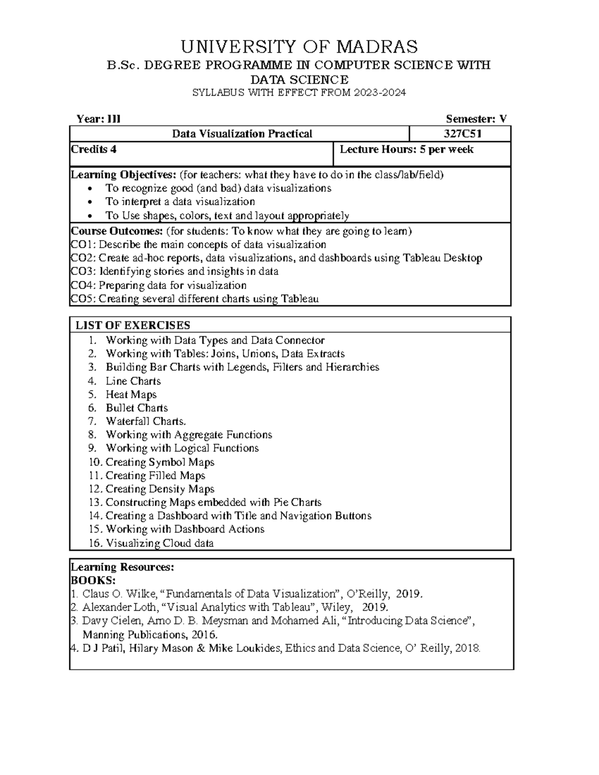 DV Syllabus Practical - UNIVERSITY OF MADRAS B. DEGREE PROGRAMME IN ...