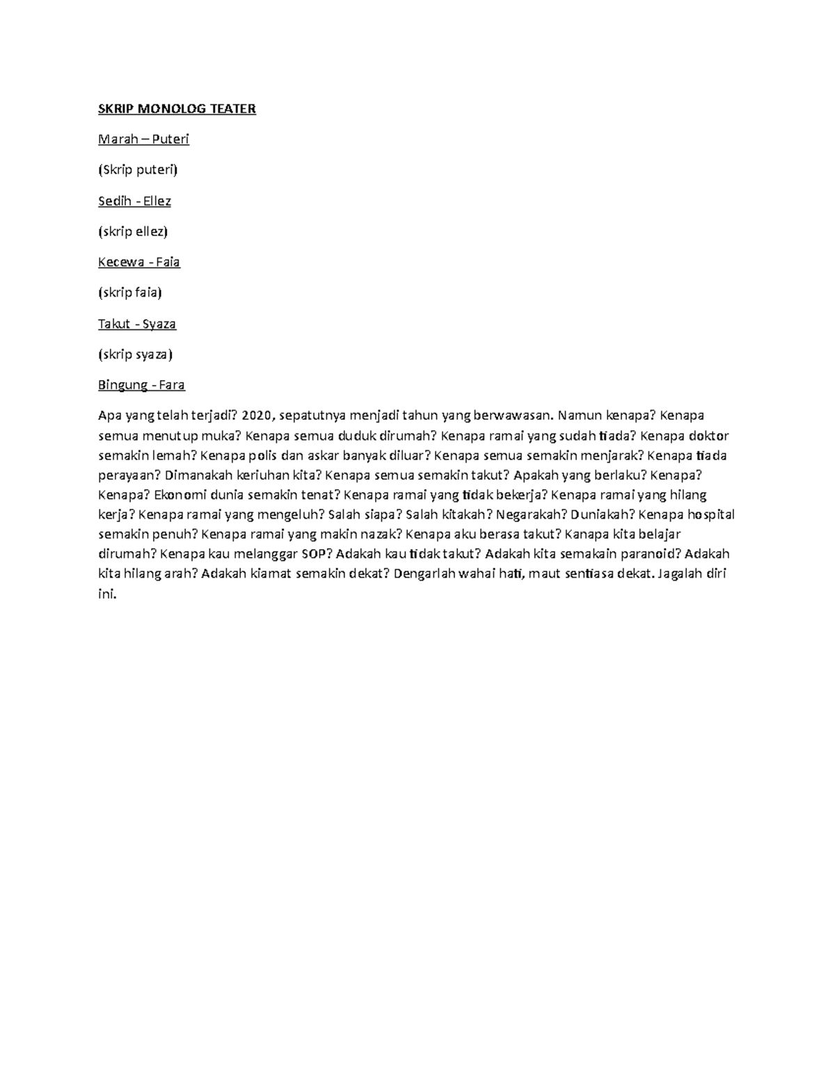 Skrip monolog teater - SKRIP MONOLOG TEATER Marah – Puteri (Skrip ...