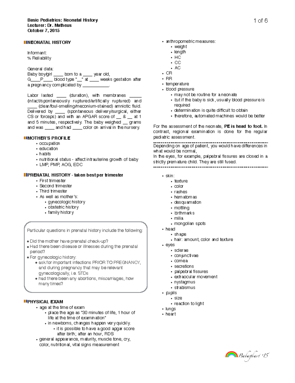 [Basic Pedia] Neonatal History-Dr. Matheus (Bahaghari) - Lecturer: Dr ...