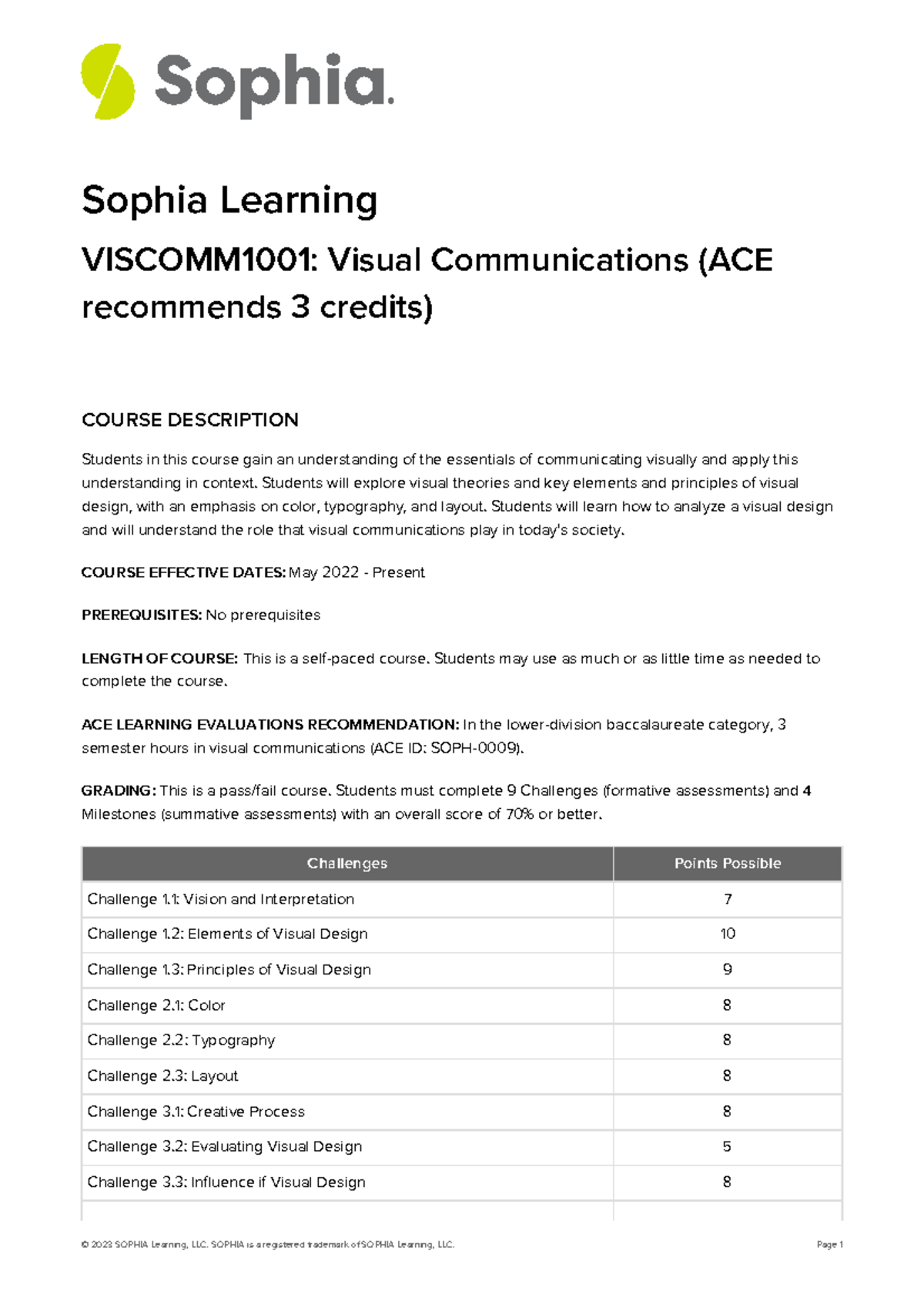 Sophia visual communications syllabus - Sophia Learning VISCOMM1001 ...