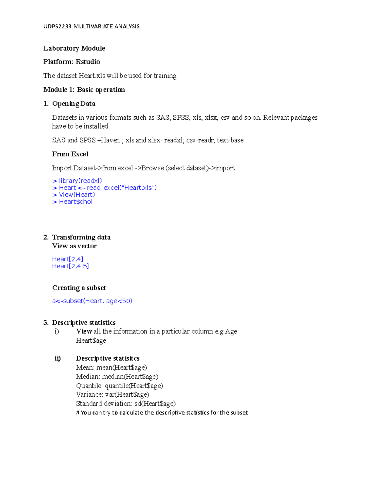 Lab Module 2019 Student - Laboratory Module Platform: Rstudio The ...