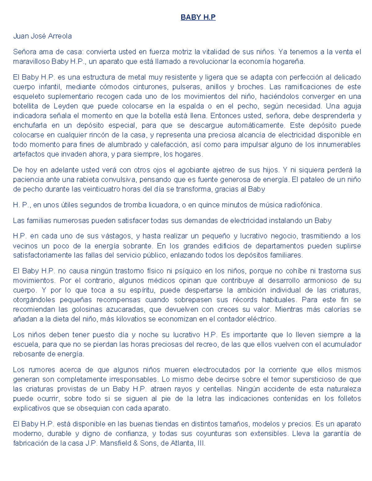 BABY H - Lecturas de comprensión lectora - BABY H Juan José Arreola ...